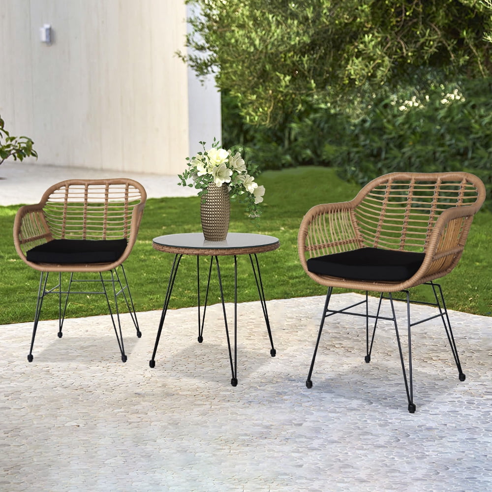 Flaxen Yellow 3pcs Patio Conversation Set - Wicker Rattan Outdoor ...