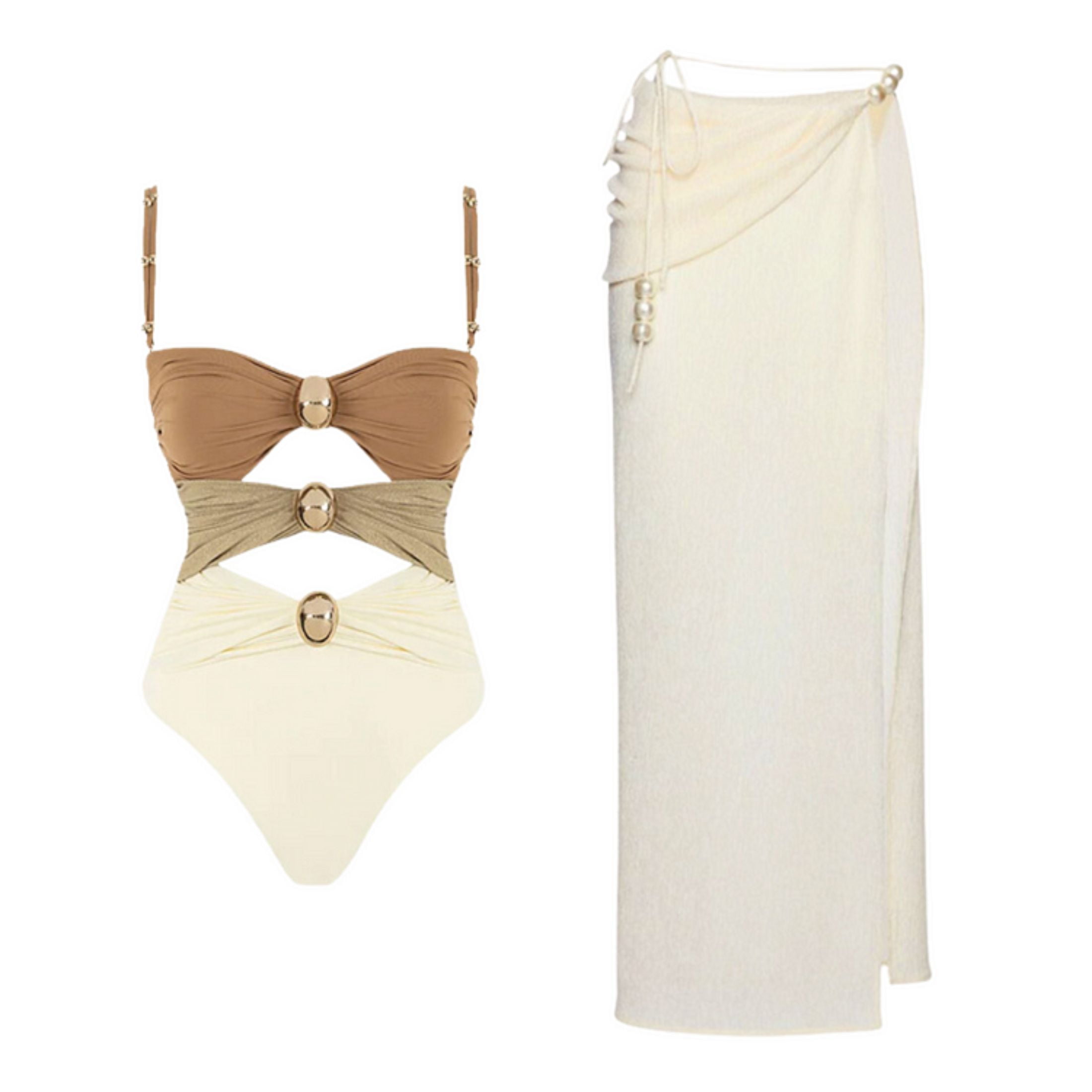 Flaxmaker Women One Piece Swimsuit Set Color Block Cutout Padded Two ...