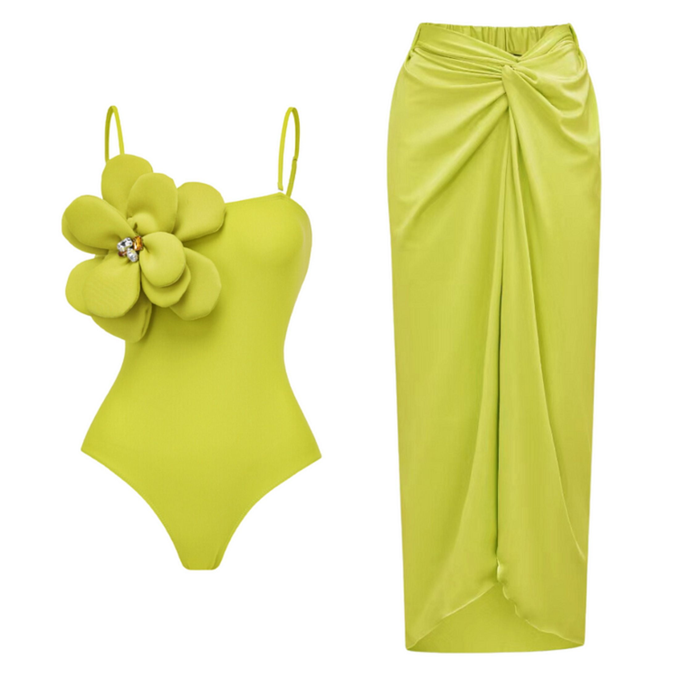 Flaxmaker Women Swimsuit Hand-stitched 3D Flower One Piece and Sarong ...