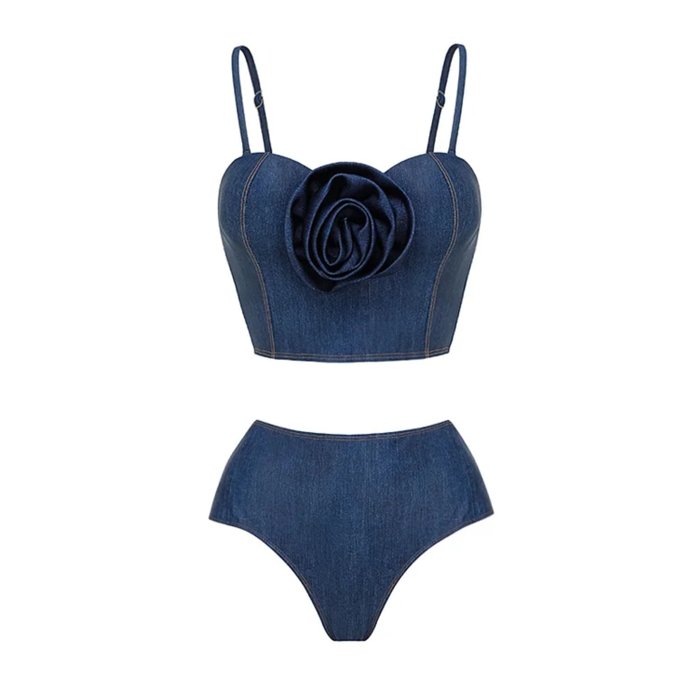 Flaxmaker Women's Sling 3D Flower Blue Underwired Bikini Swimsuit and ...