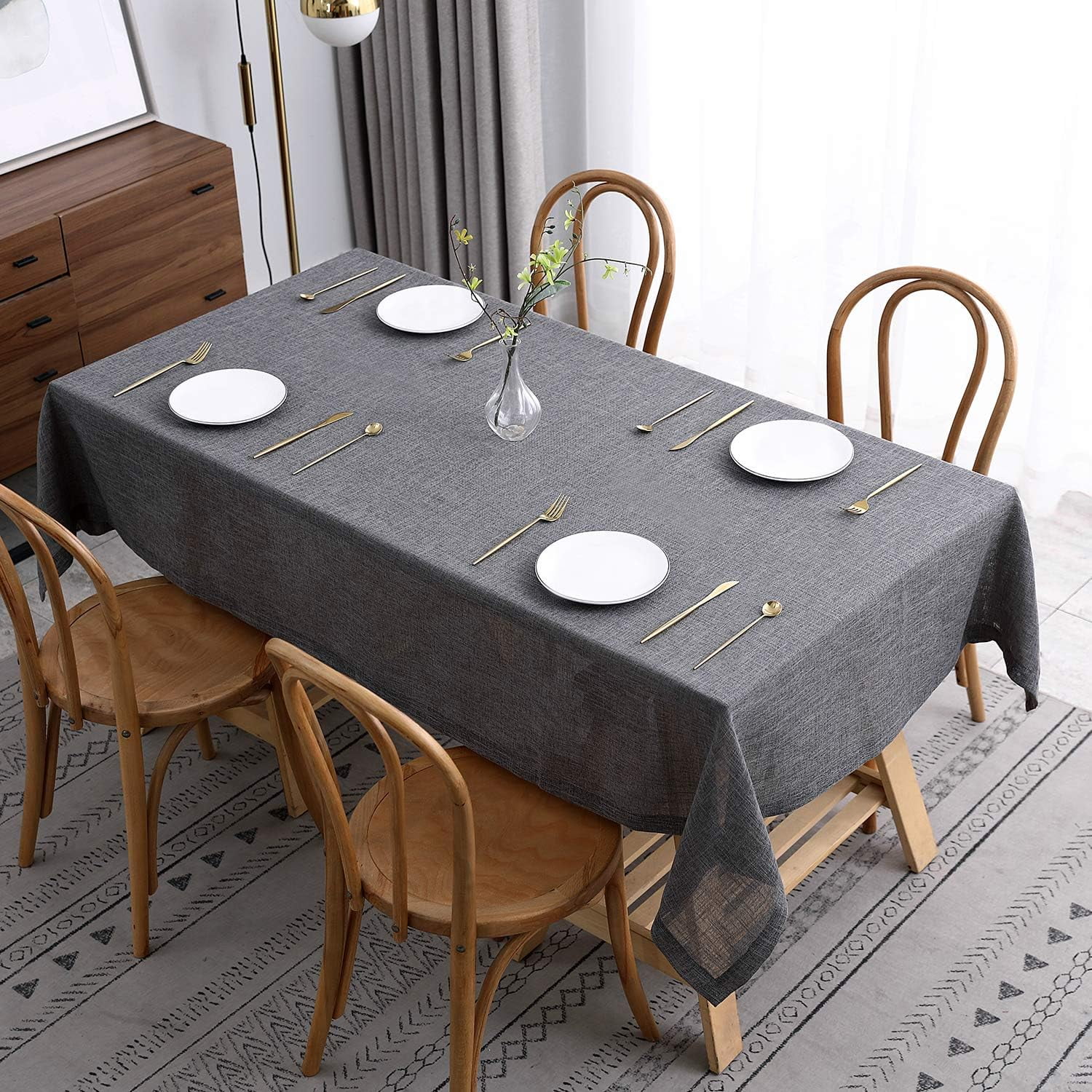 Flaxy Faux Linen Tablecloth with 2-Tone Slubby Texture Wrinkle Free ...