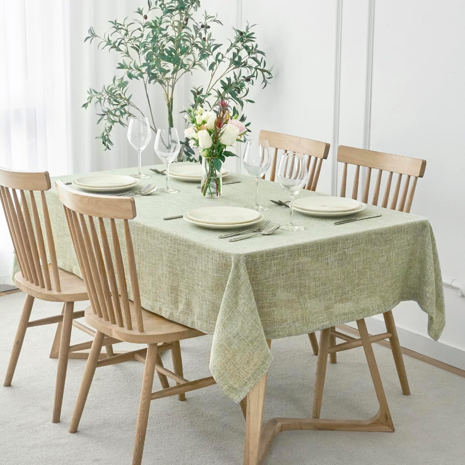 Flaxy Faux Linen Tablecloth with 2-Tone Slubby Yarn Textured Weaves ...