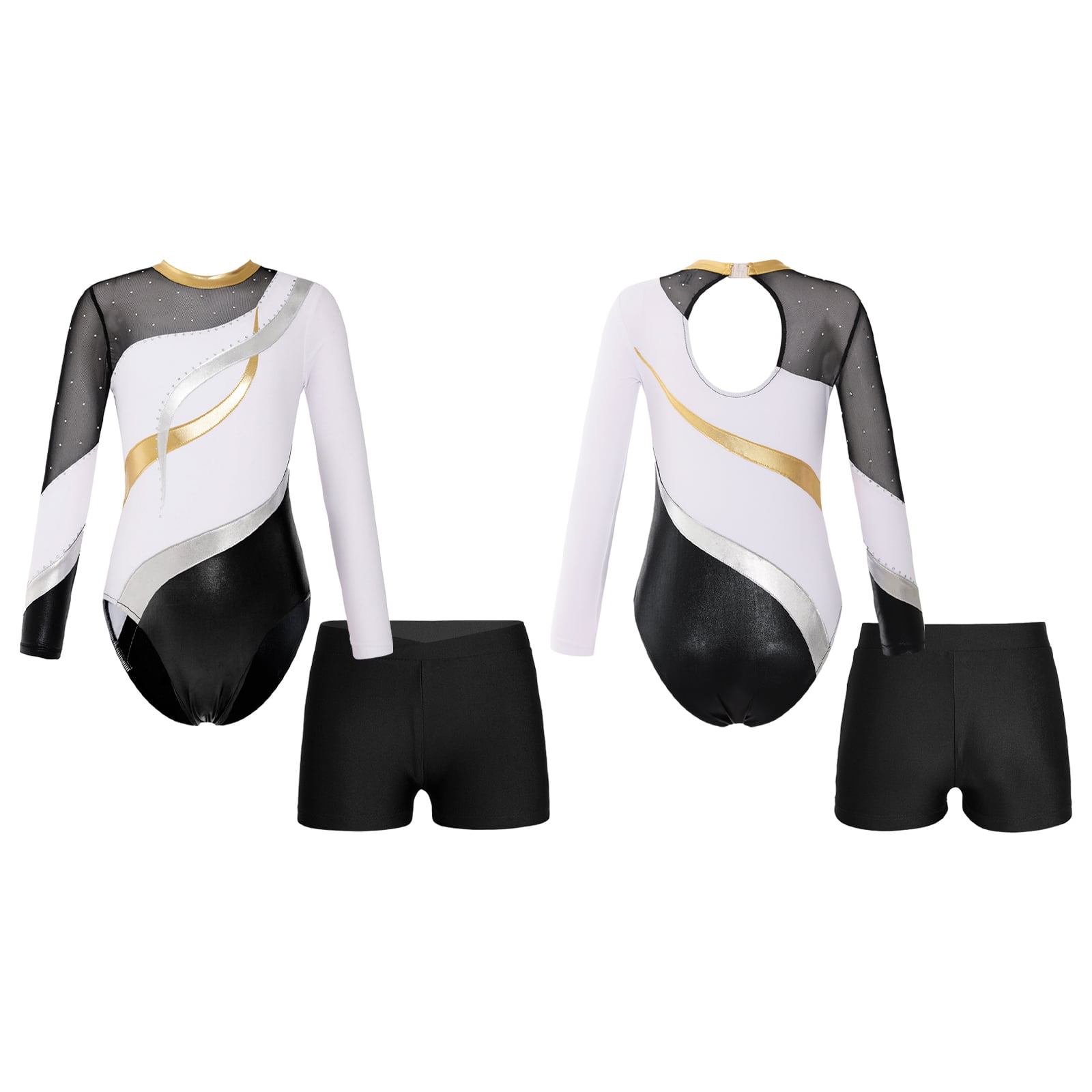 Fldy Girls Shiny Diamond Long Sleeve Gymnastics Leotard Tumbling Ballet ...
