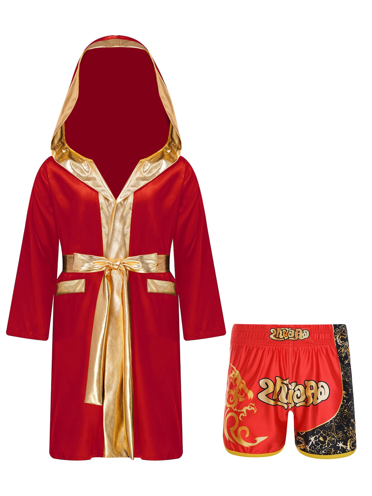 Fldy Kids Boys Boxing Outfits Metallic Satin Hooded Robe Cloak and ...