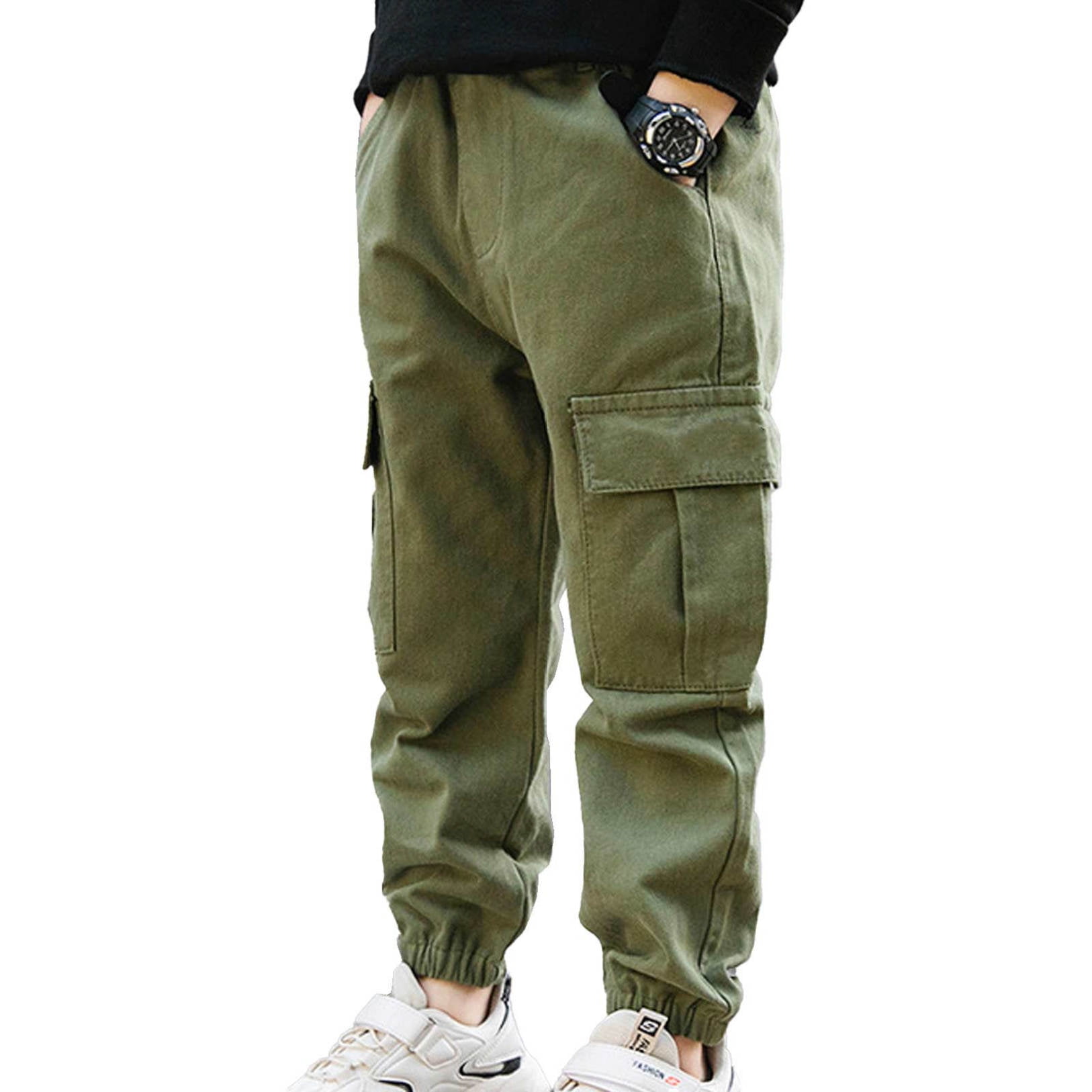 Fldy Kids Boys Cargo Trousers with Pockets Joggers Sweatpants Casual ...