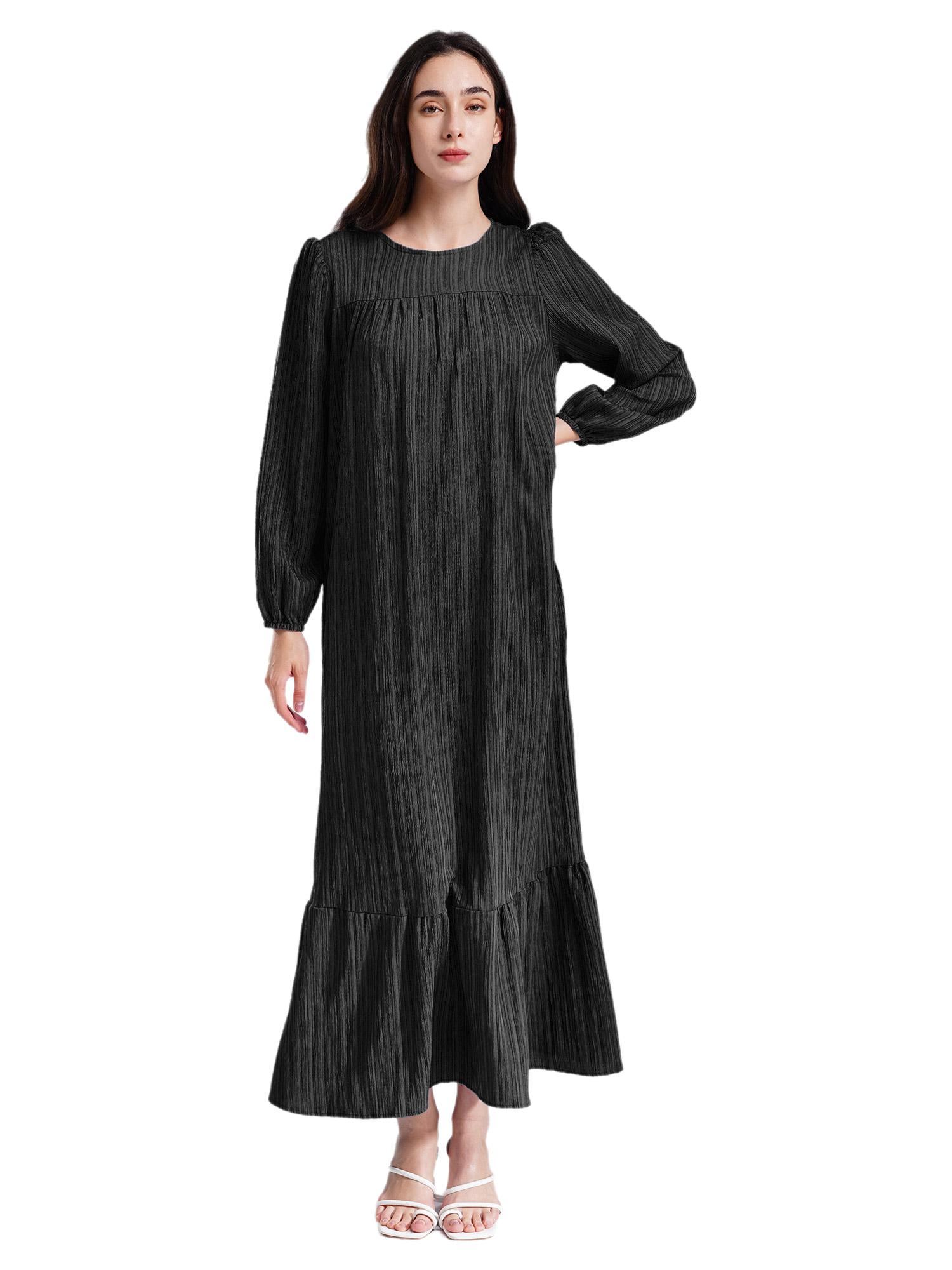 Fldy Muslim Dress for Women Long Sleeve One-Piece Maxi Prayer Robes ...