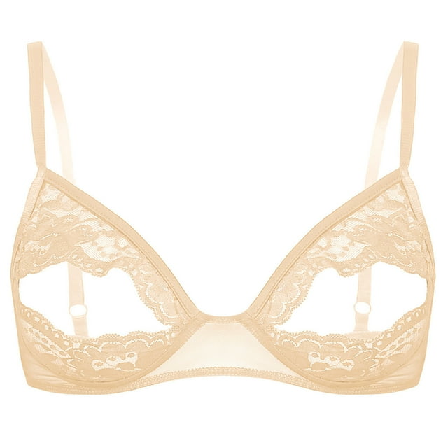 Fldy Womens Floral Lace Sheer Open Tip Bra Top Wire Free Unlined