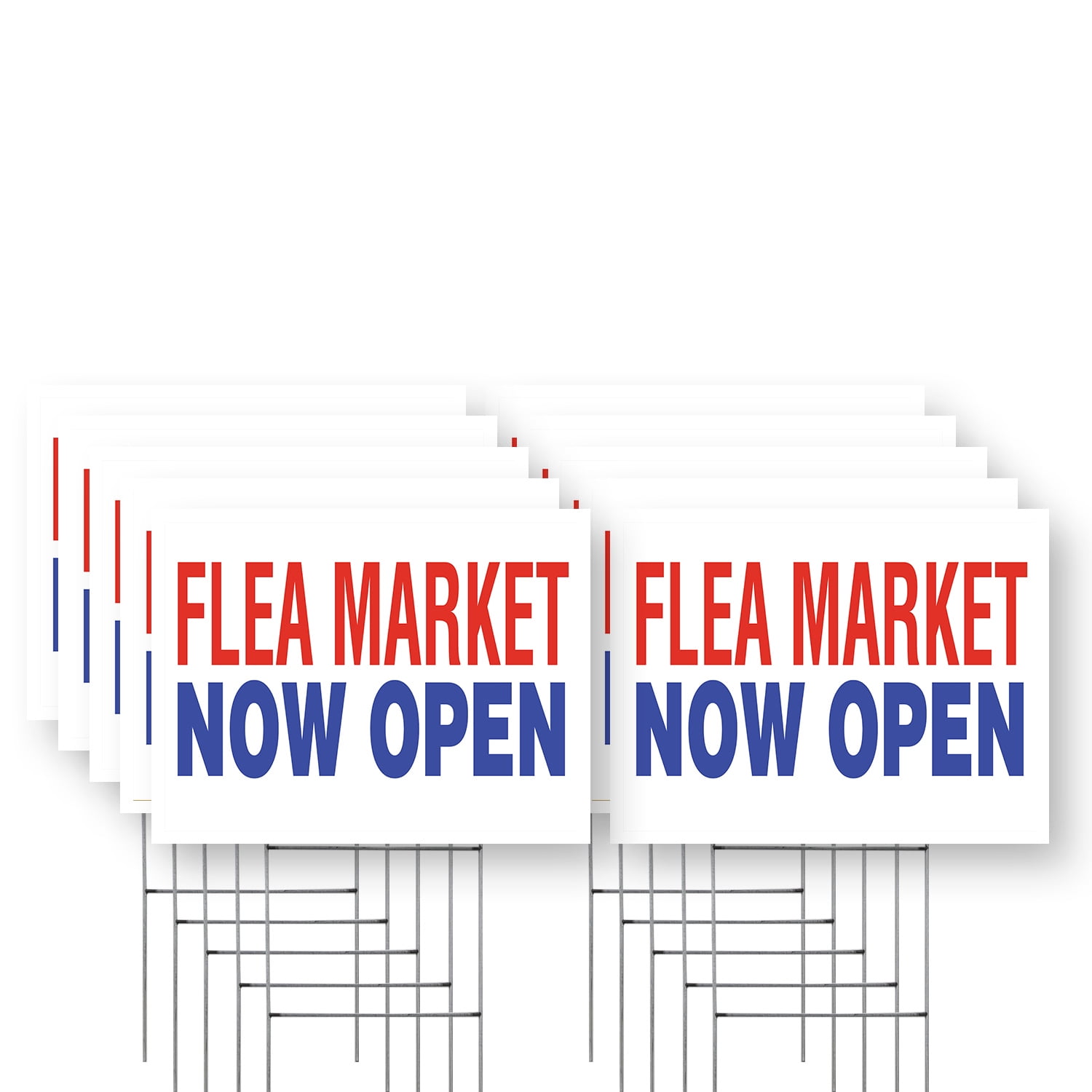 Flea Market Now Open Yard Sign 10 Pack of 12 Inch x 16 Inch Double ...