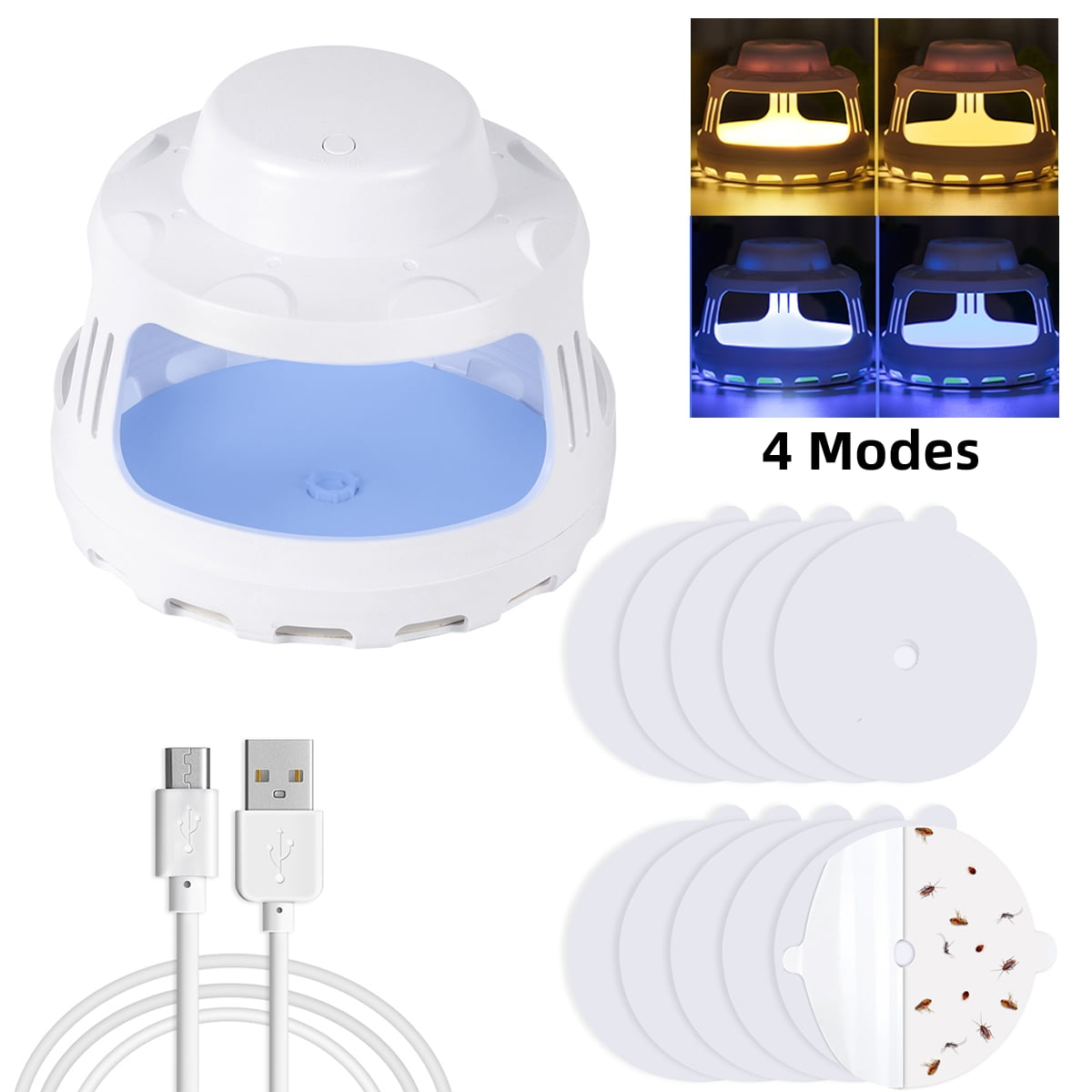 Indoor LED Flea Trap with Night Lamp and 10 Sticky Pads - Safe Pest ...