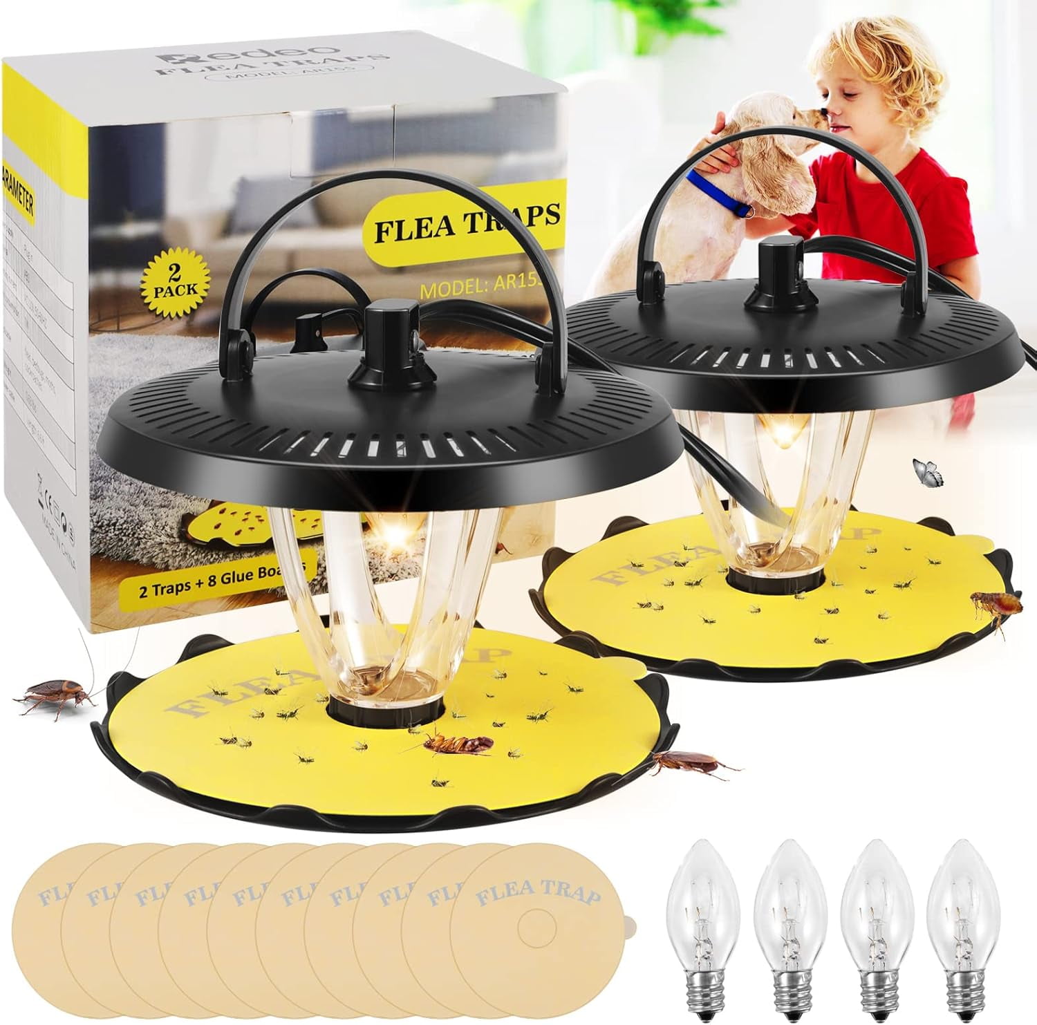 Flea Trap Indoor 2Pcs,Flea Strap Flea Killer Trap Pad Bed Bug Trap with ...