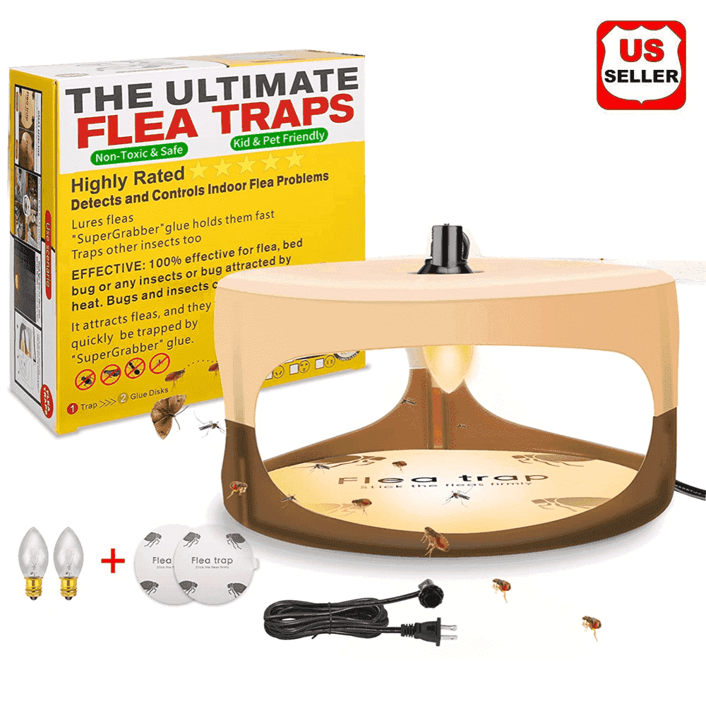 LINKPAL Flea Trap, Sticky Dome Flea Trap with Light, 2 Glue Discs ...
