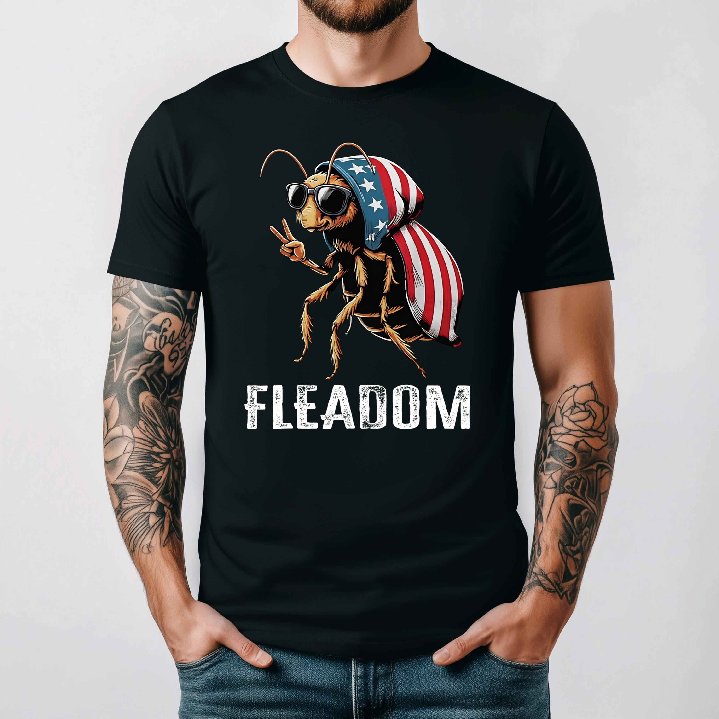 Fleadom Funny Patriotic Flea 4th July Men Insect Humor Bug Art Graphic ...
