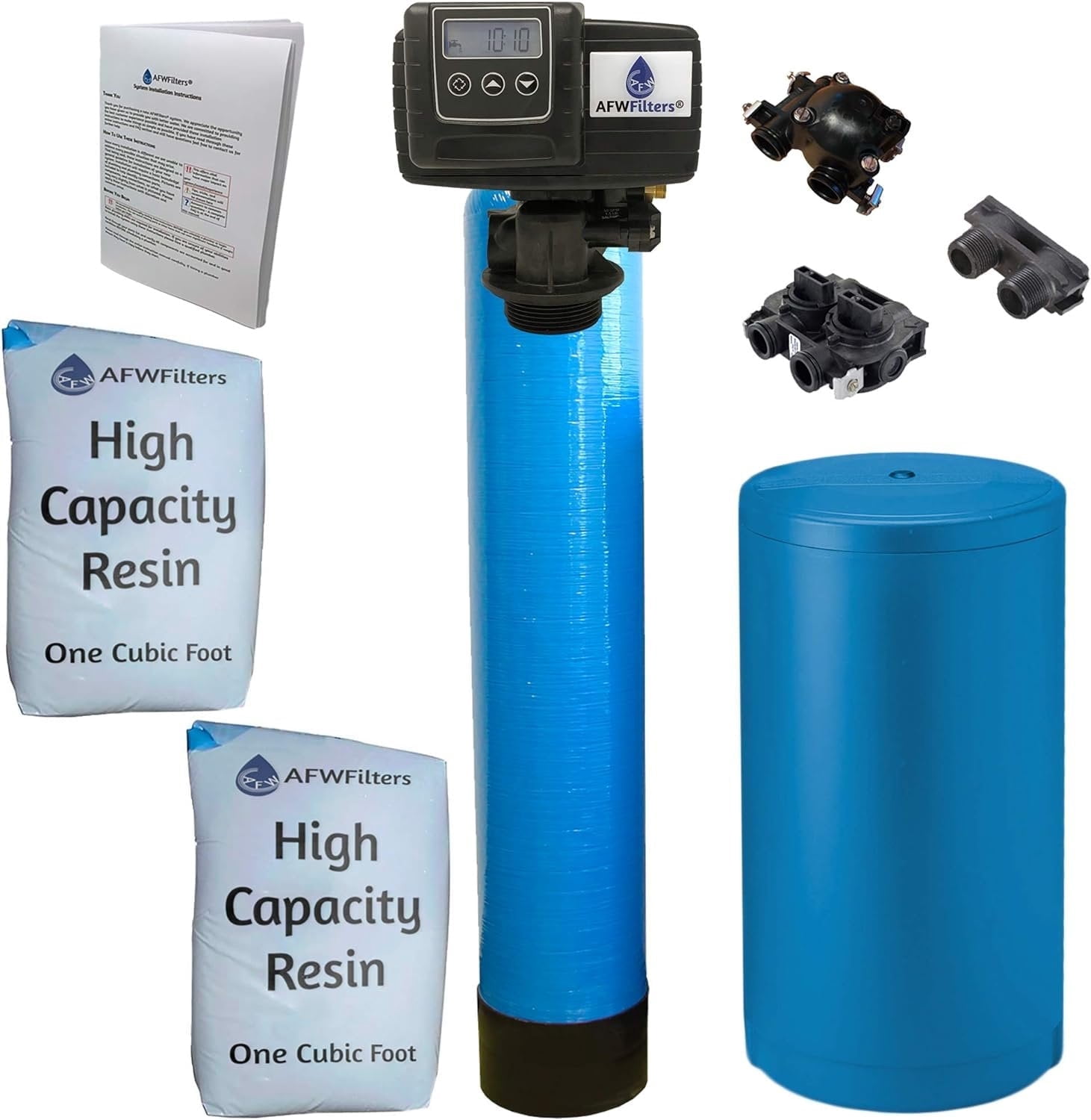 Fleck 64k 1 Inch, Blue High Capacity Resin Whole House Water Softener ...
