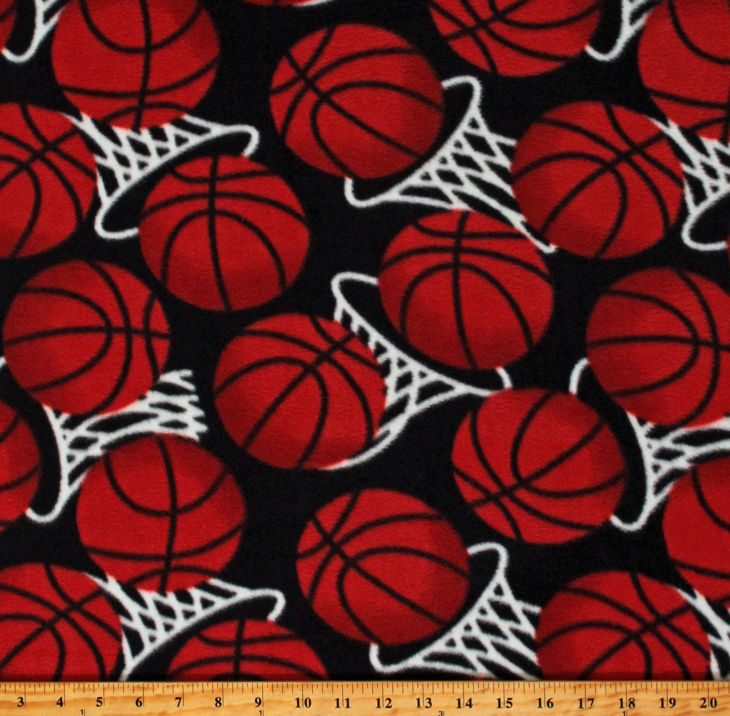 Fleece Basketballs Balls Nets Hoops Allover on Black Sports Fleece ...