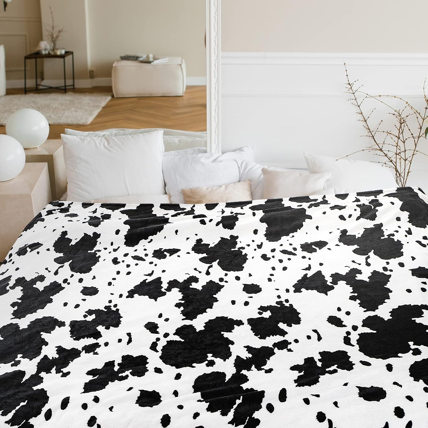 Fleece Black Cow Print Blanket Twin Size Soft Microfiber Flannel Cozy ...