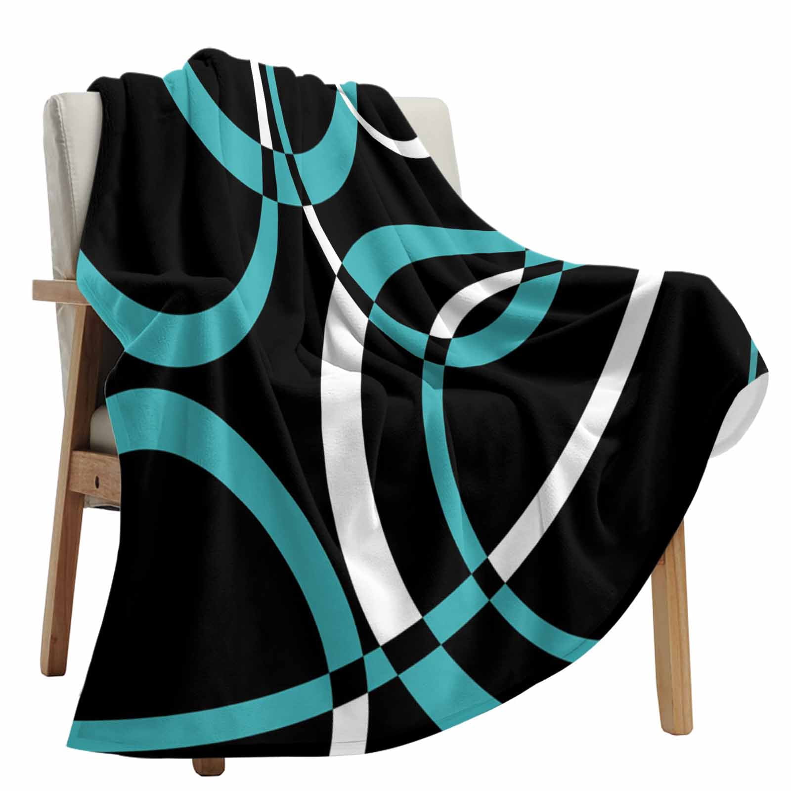 Fleece Blanket Abstract Blue White Lines Blankets, Soft Cozy Warm ...