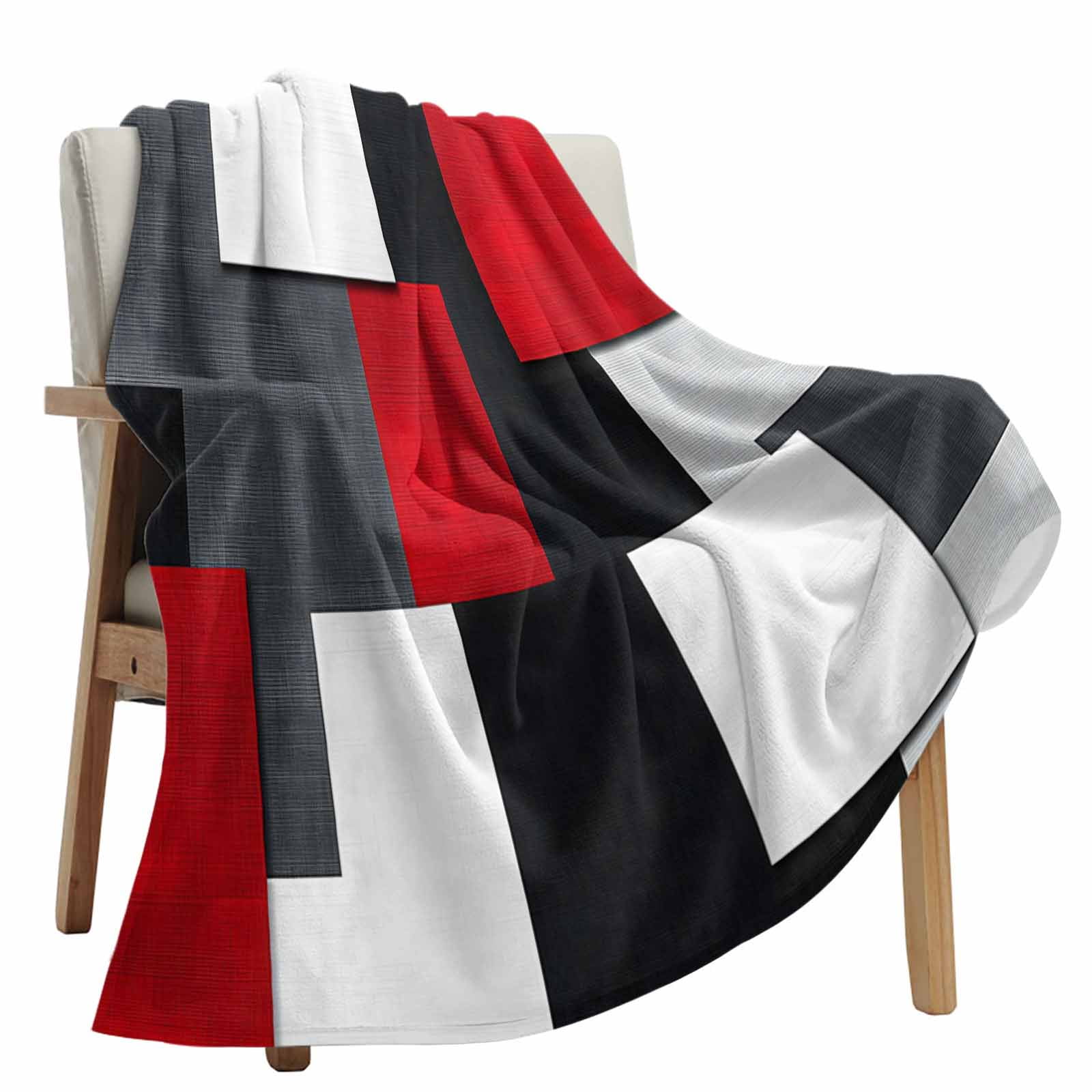 Fleece Blanket Abstract Red Black White Gray Color Block Blankets, Soft ...