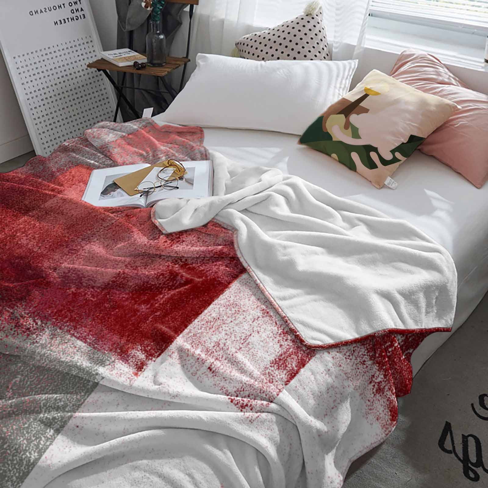 Fleece Blanket Abstract Red White Gradient Blankets, Soft Cozy Warm ...