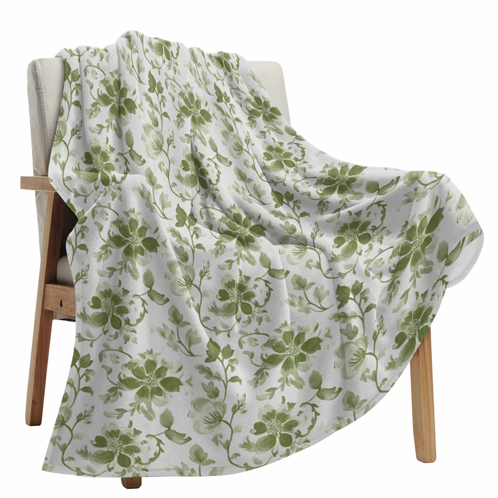 Fleece Blanket Abstract Sage Green Leaves on Vintage Blankets, Soft ...