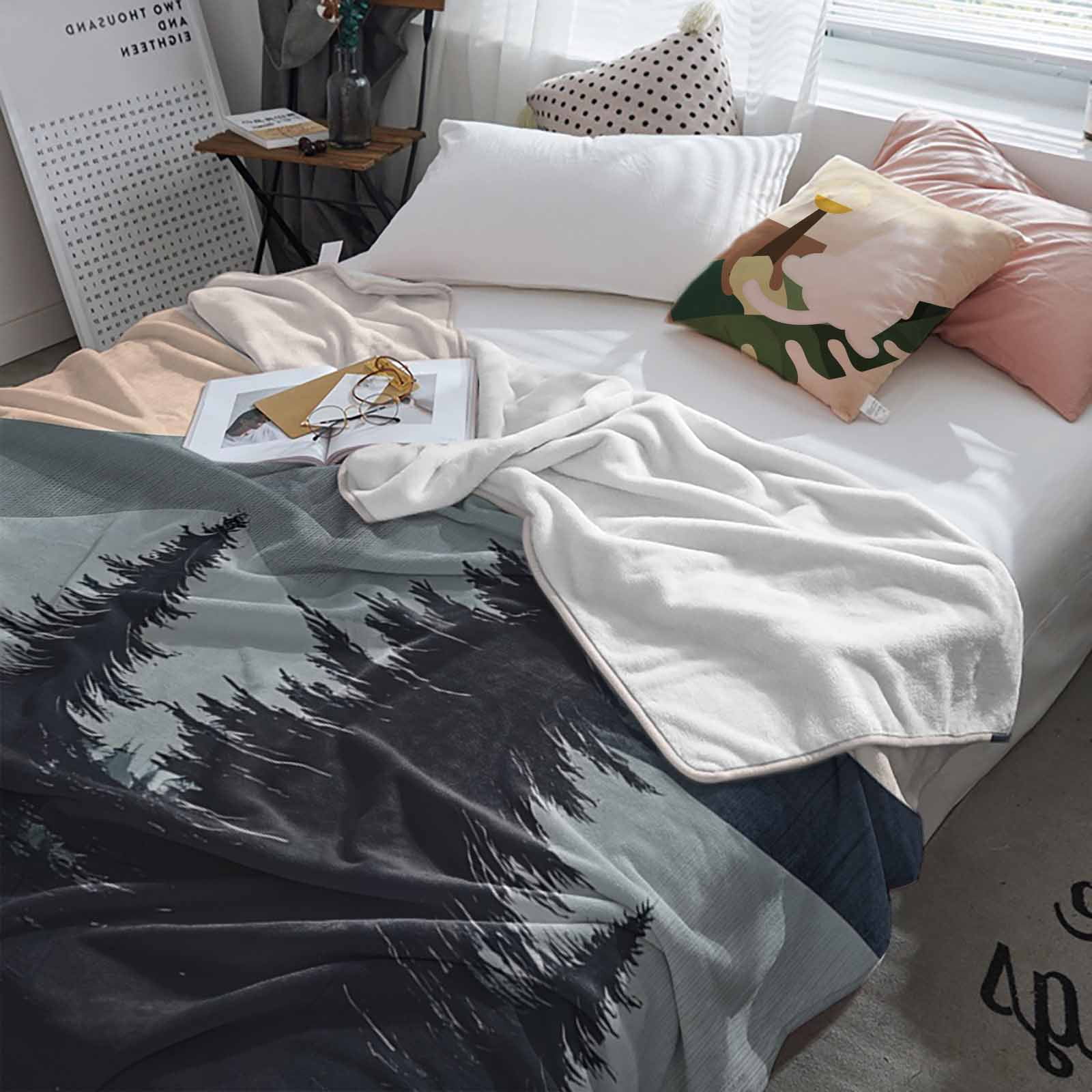 Fleece Blanket Abstract Tree Mountain Silhouette Blankets, Soft Cozy ...