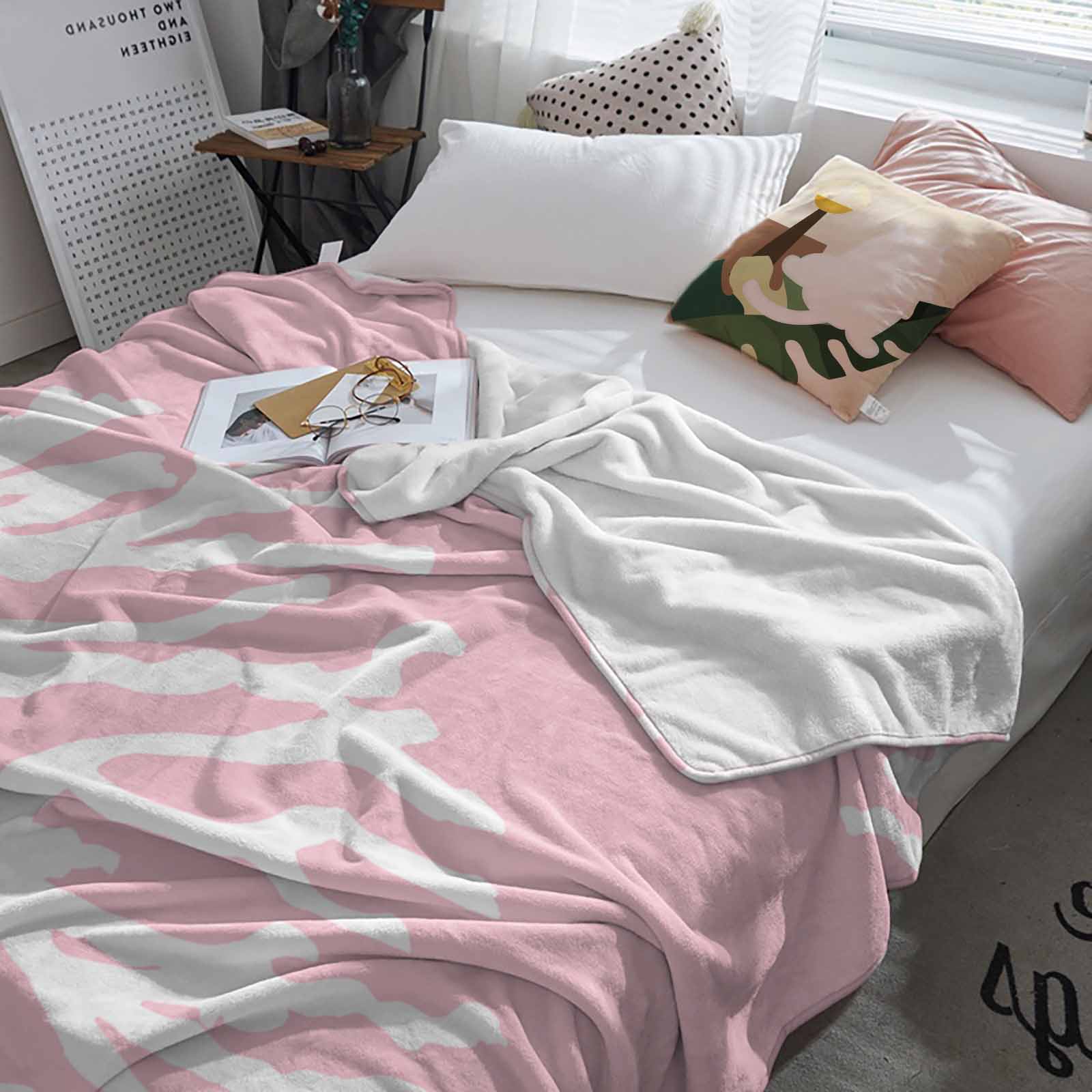 Fleece Blanket Abstract White Coral on Pink Blankets, Soft Cozy Warm ...
