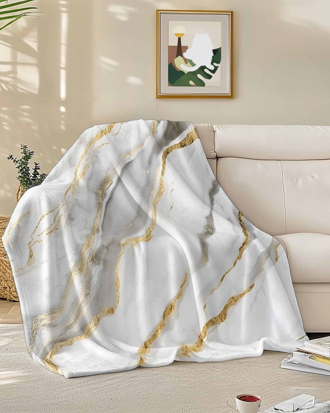 Fleece Blanket Abstract White Marble Texture Blankets, Soft Cozy Warm ...