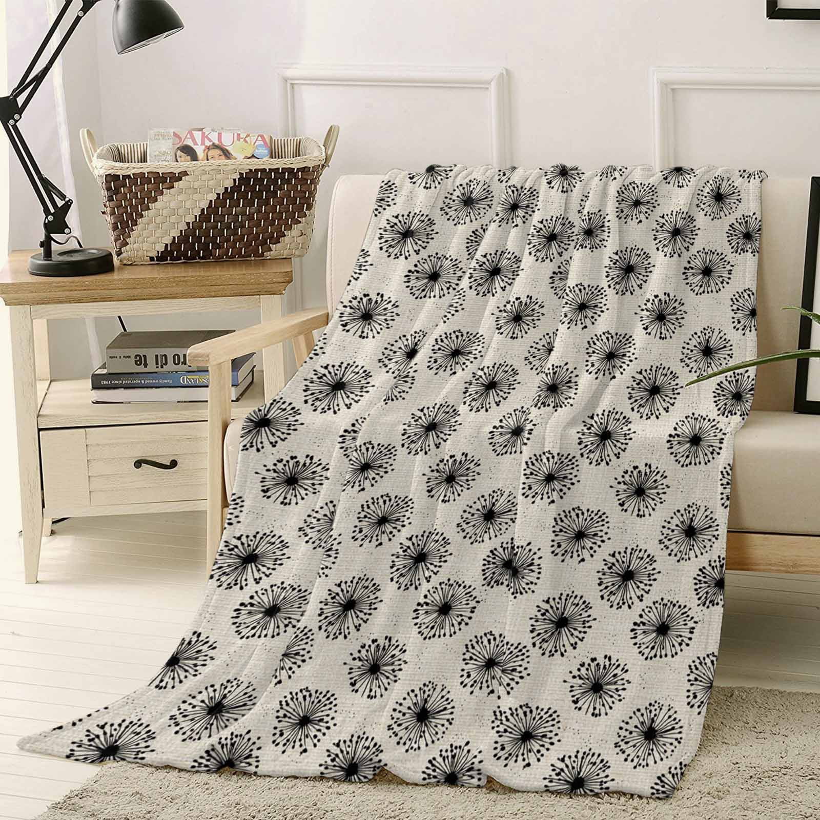 Fleece Blanket Black Dandelion on Vintage Linen Blankets, Soft Cozy ...