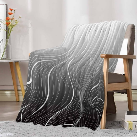Fleece Blanket Black Ripple White Abstract Line Blankets, Soft Cozy ...