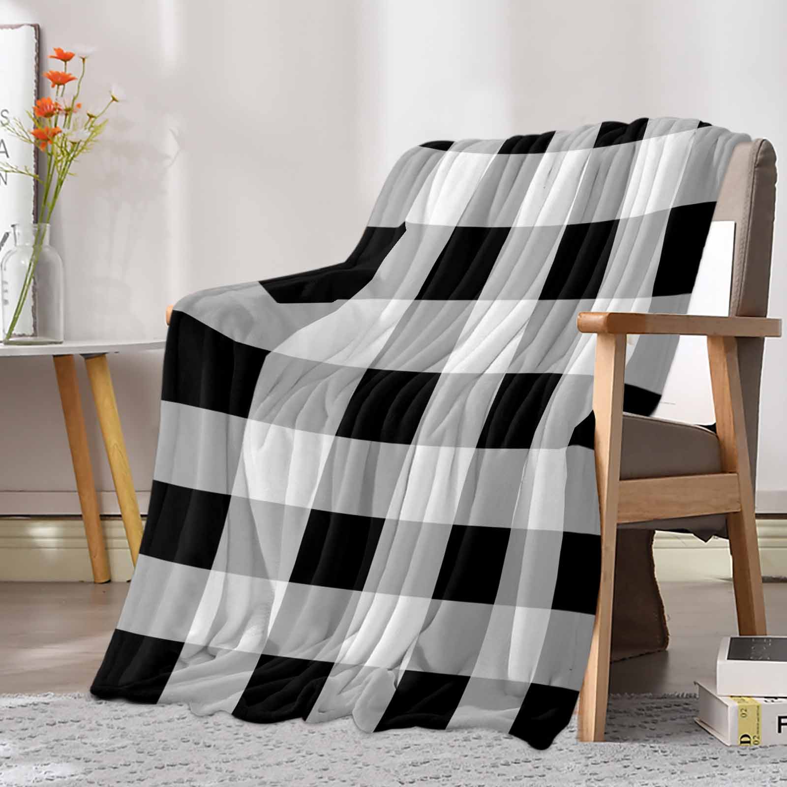 Fleece Blanket Black White Buffalo Plaid Blankets, Soft Cozy Warm ...