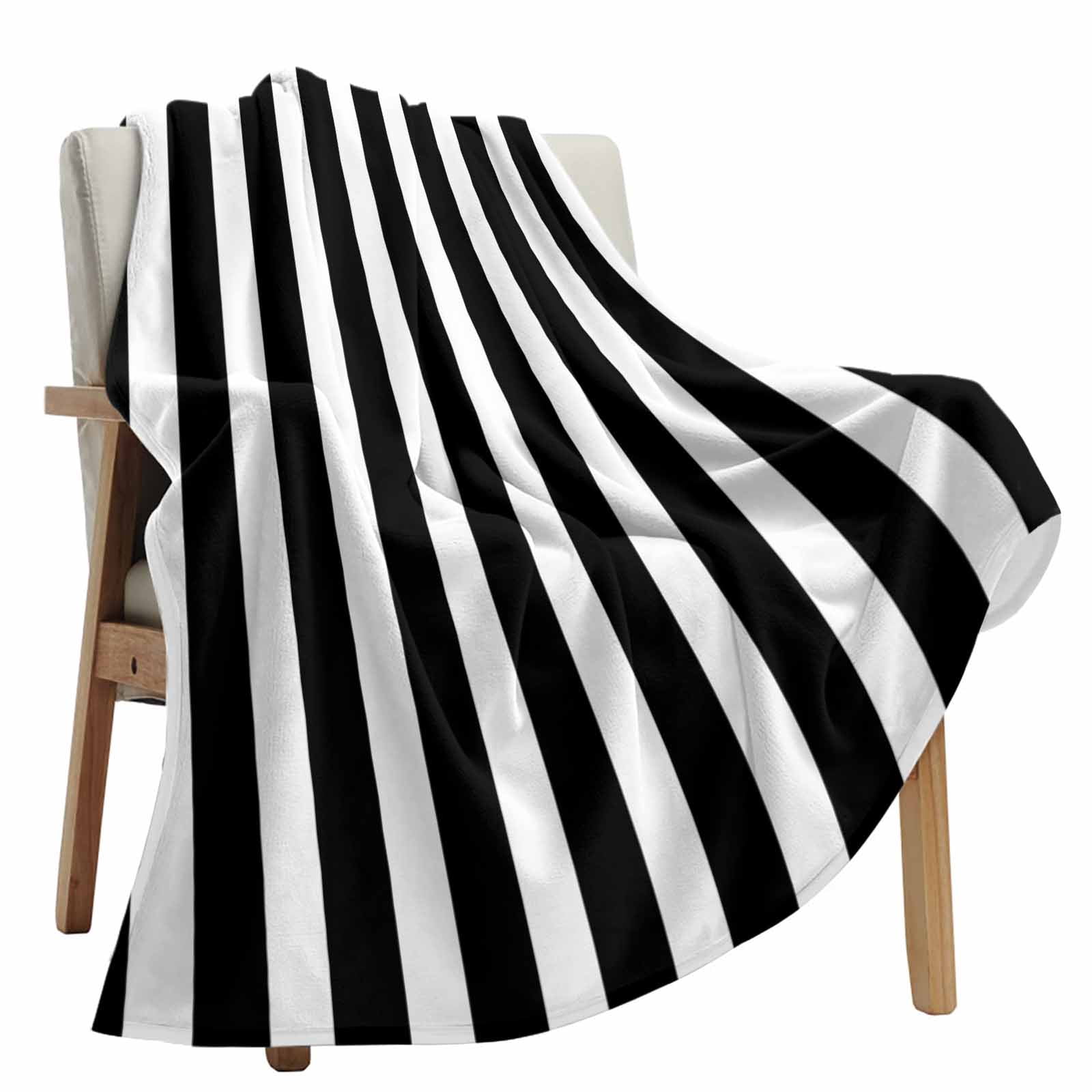 Fleece Blanket Black White Geometric Stripe Blankets, Soft Cozy Warm ...