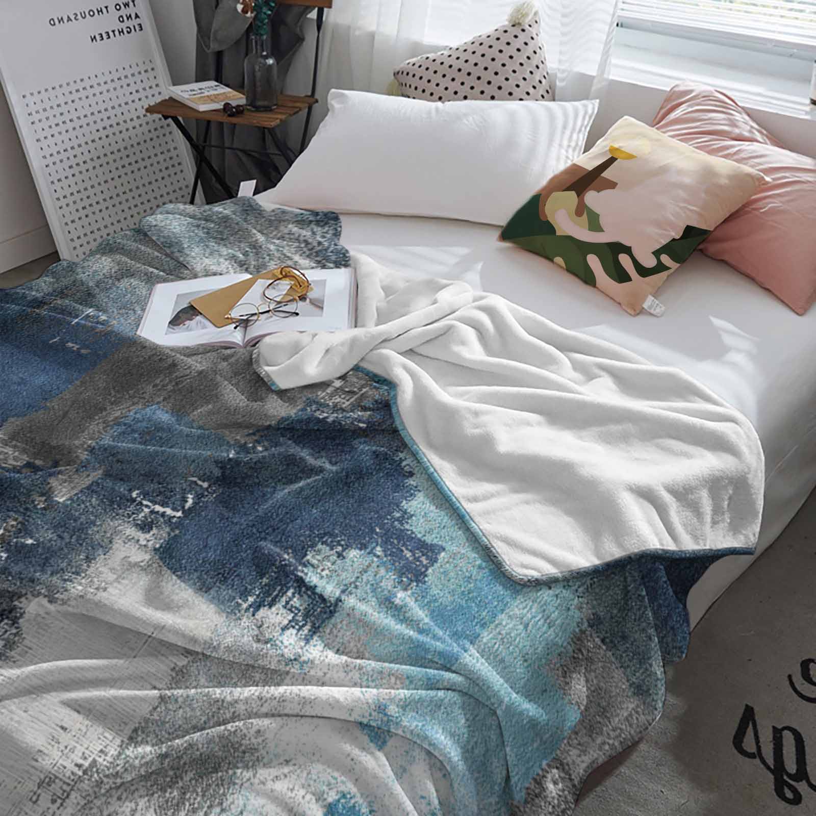 Fleece Blanket Blue Gradient Oil Painting Style Blankets, Soft Cozy ...