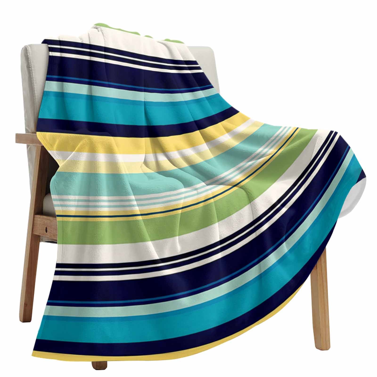 Fleece Blanket Blue Yellow Green Stripes Blankets, Soft Cozy Warm ...