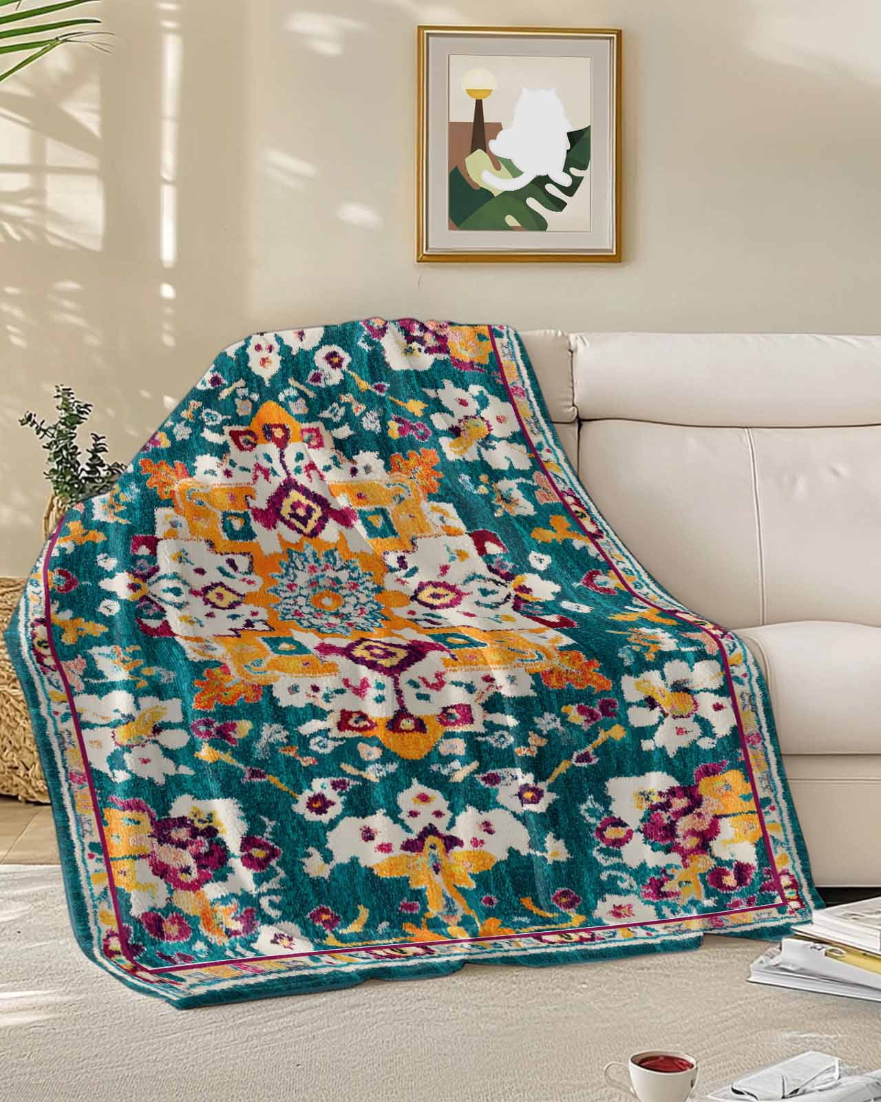Fleece Blanket Bohemia Terracotta Flower Blankets, Soft Cozy Warm ...