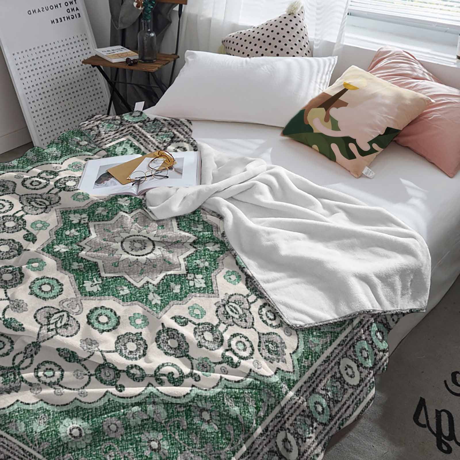 Fleece Blanket Boho Ethnic Abstract Flower Blankets, Soft Cozy Warm ...