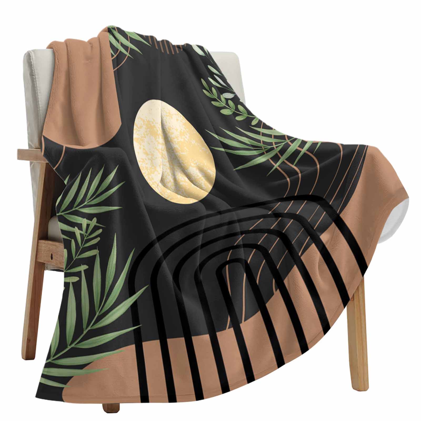 Fleece Blanket Boho Leaf Arch Moon Blankets, Soft Cozy Warm Flannel ...