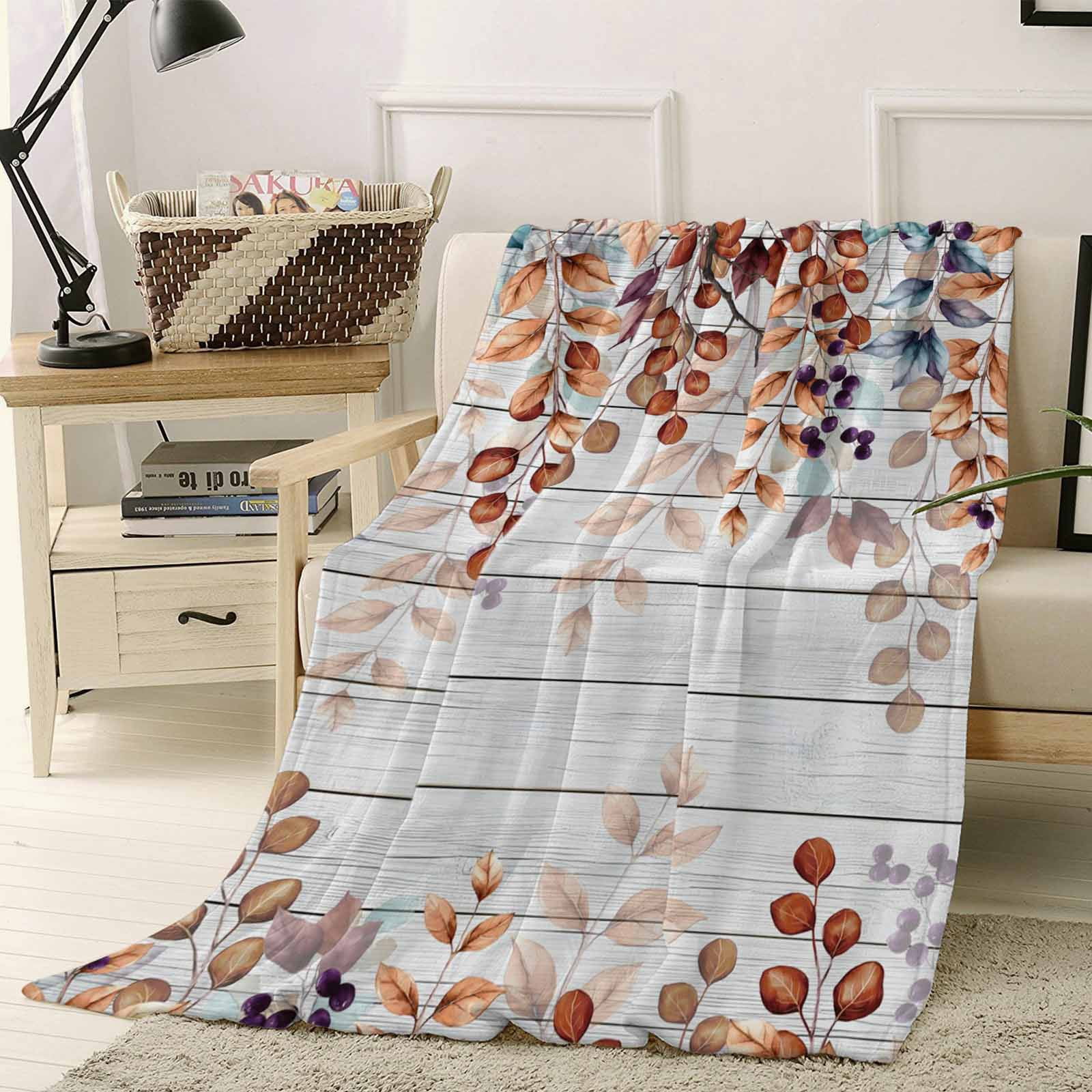 Fleece Blanket Burnt Orange Eucalyptus Leaf Blankets, Soft Cozy Warm ...