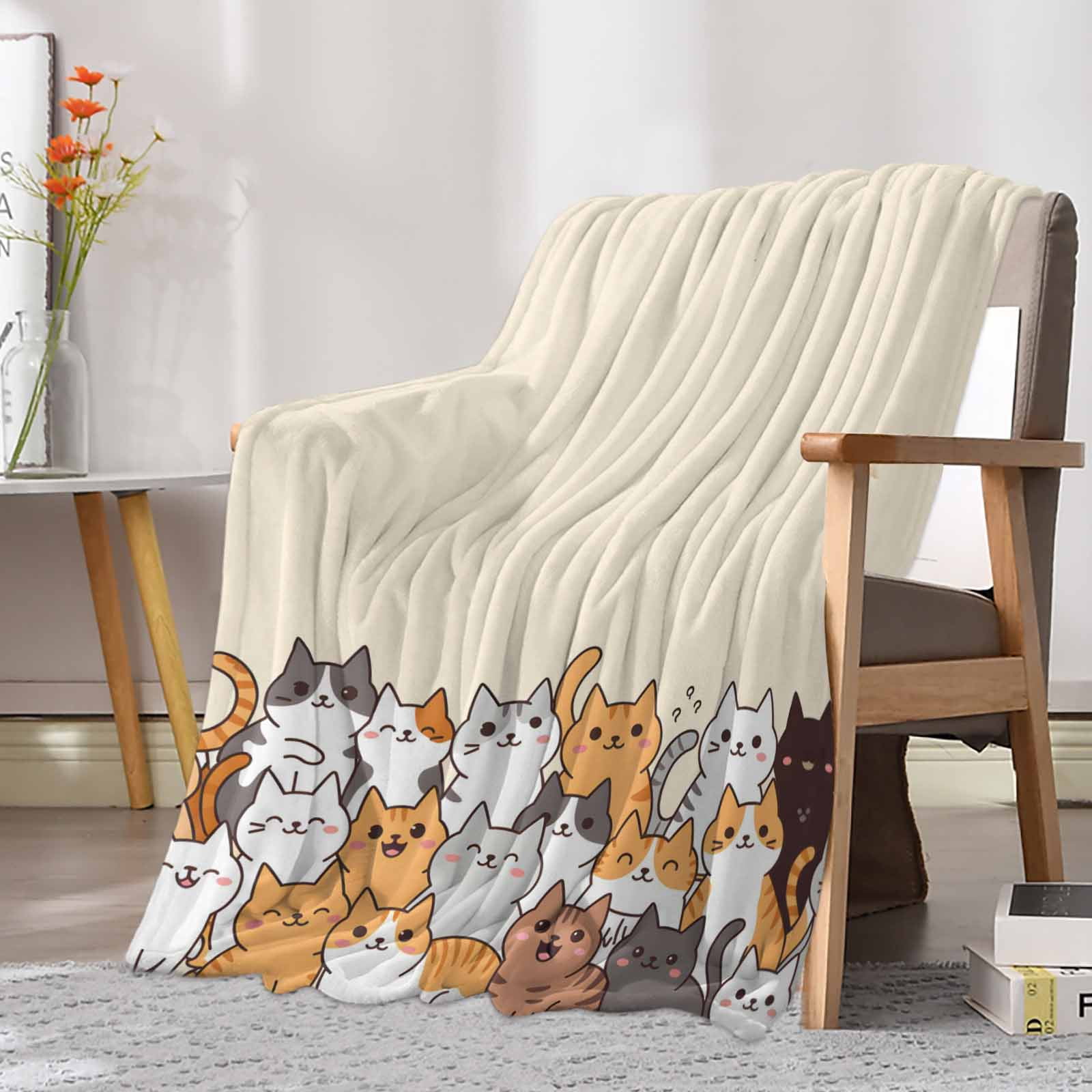 Fleece Blanket Cartoon Pet Cat Blankets, Soft Cozy Warm Flannel Throw ...