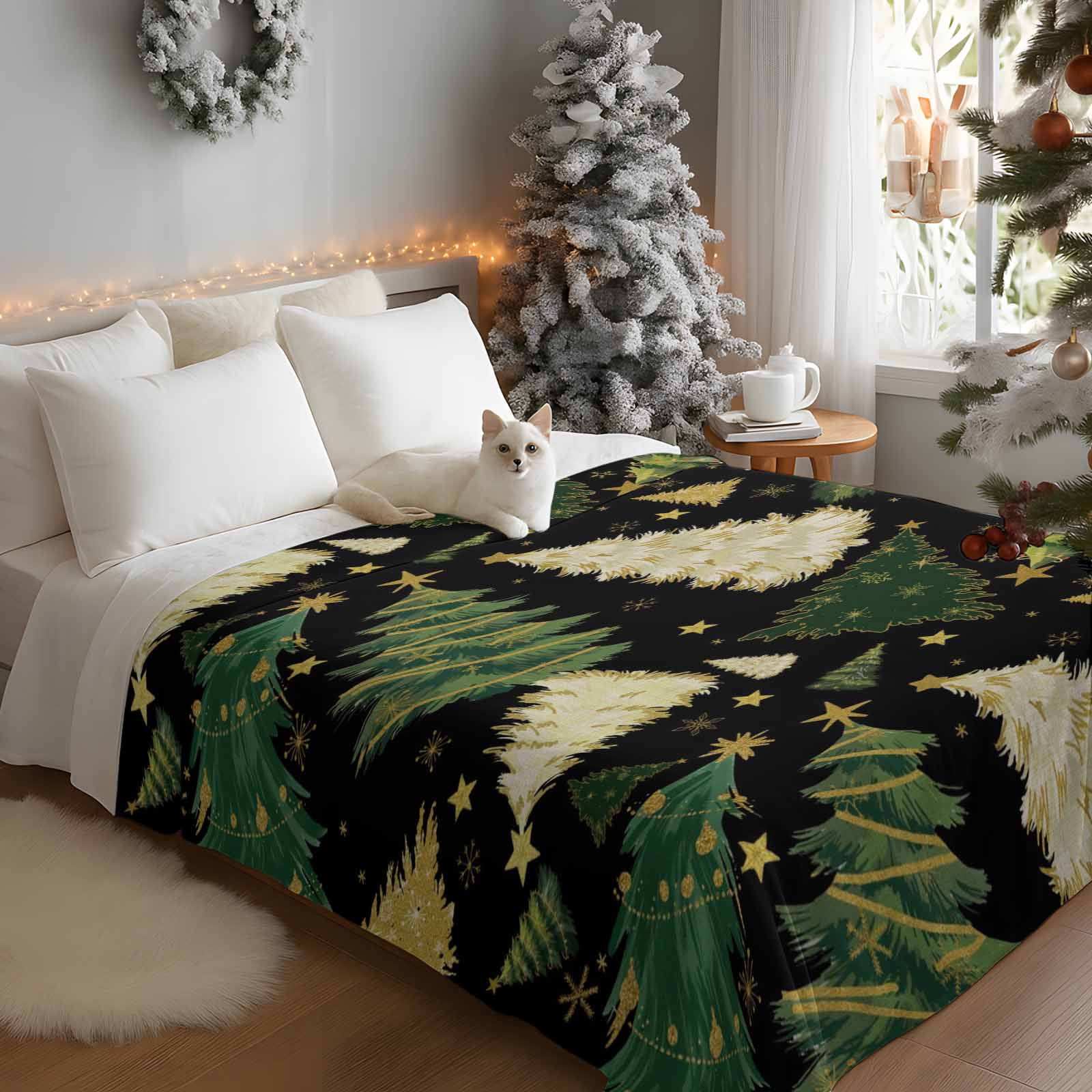Fleece Blanket Christmas Green Pine Tree Blankets, Soft Cozy Warm ...