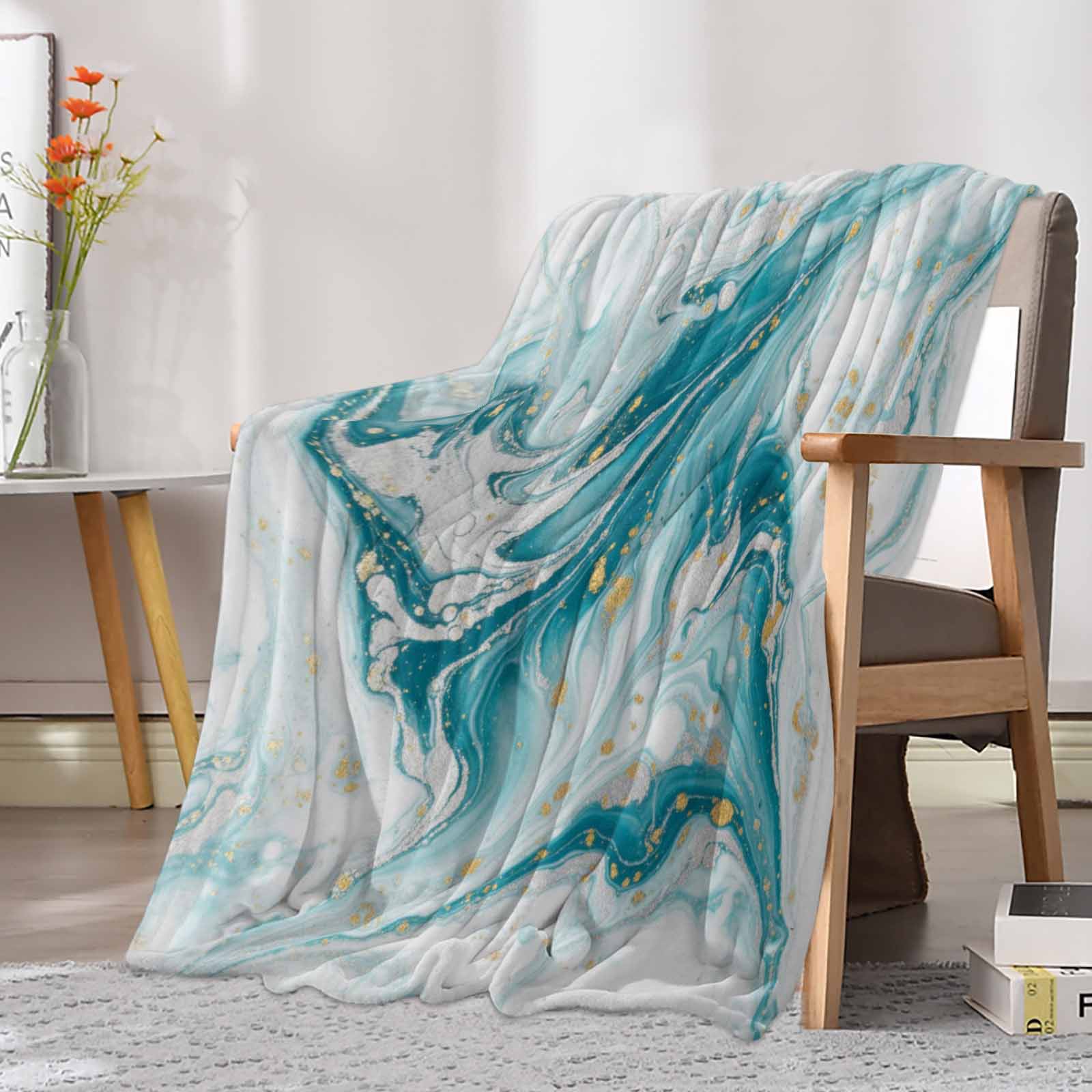 Fleece Blanket Classic Blue Marble Texture Blankets, Soft Cozy Warm ...