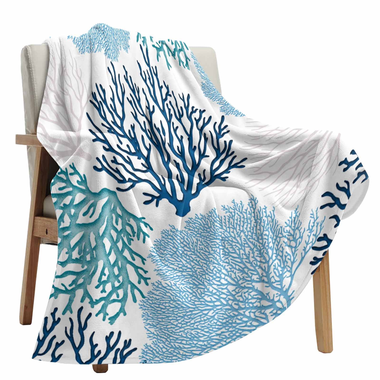 Fleece Blanket Classic Sea Blue Coral Blankets, Soft Cozy Warm Flannel ...