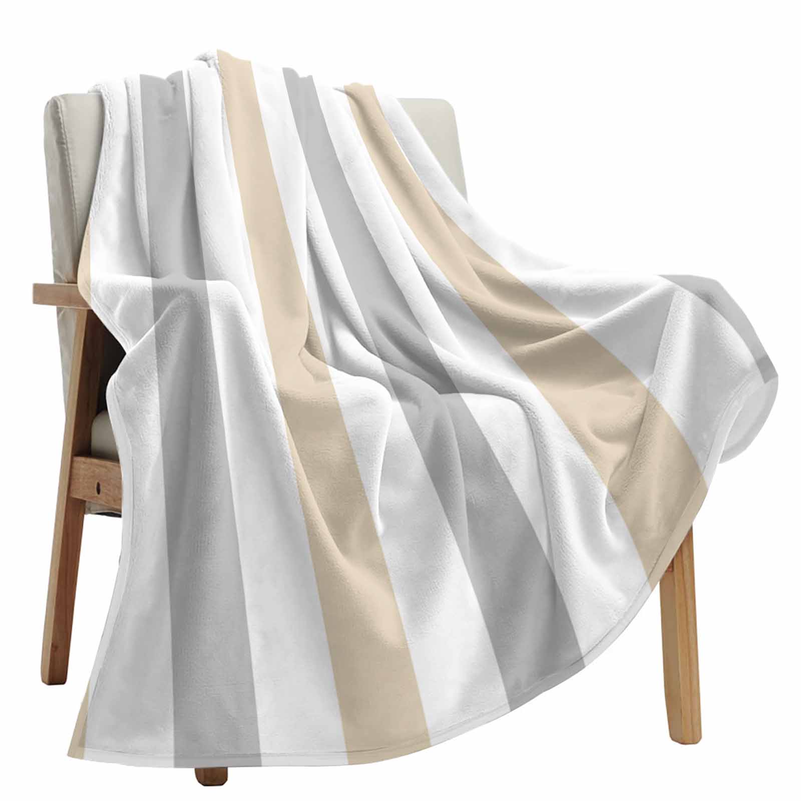 Fleece Blanket Classical Beige Grey Striped Blankets, Soft Cozy Warm ...