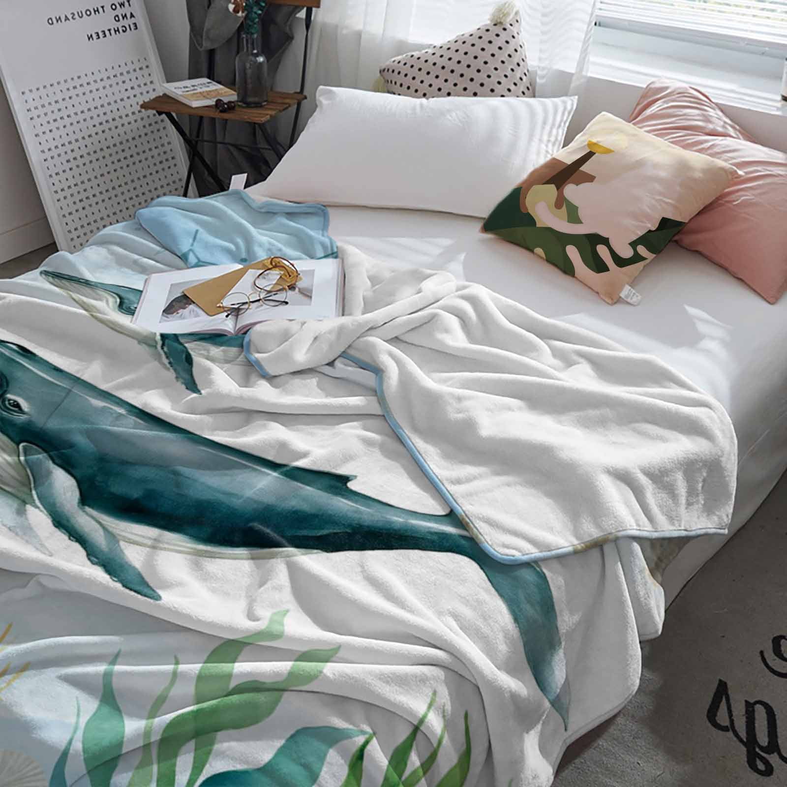 Fleece Blanket Coastal Ocean Whale Fish Blankets, Soft Cozy Warm ...