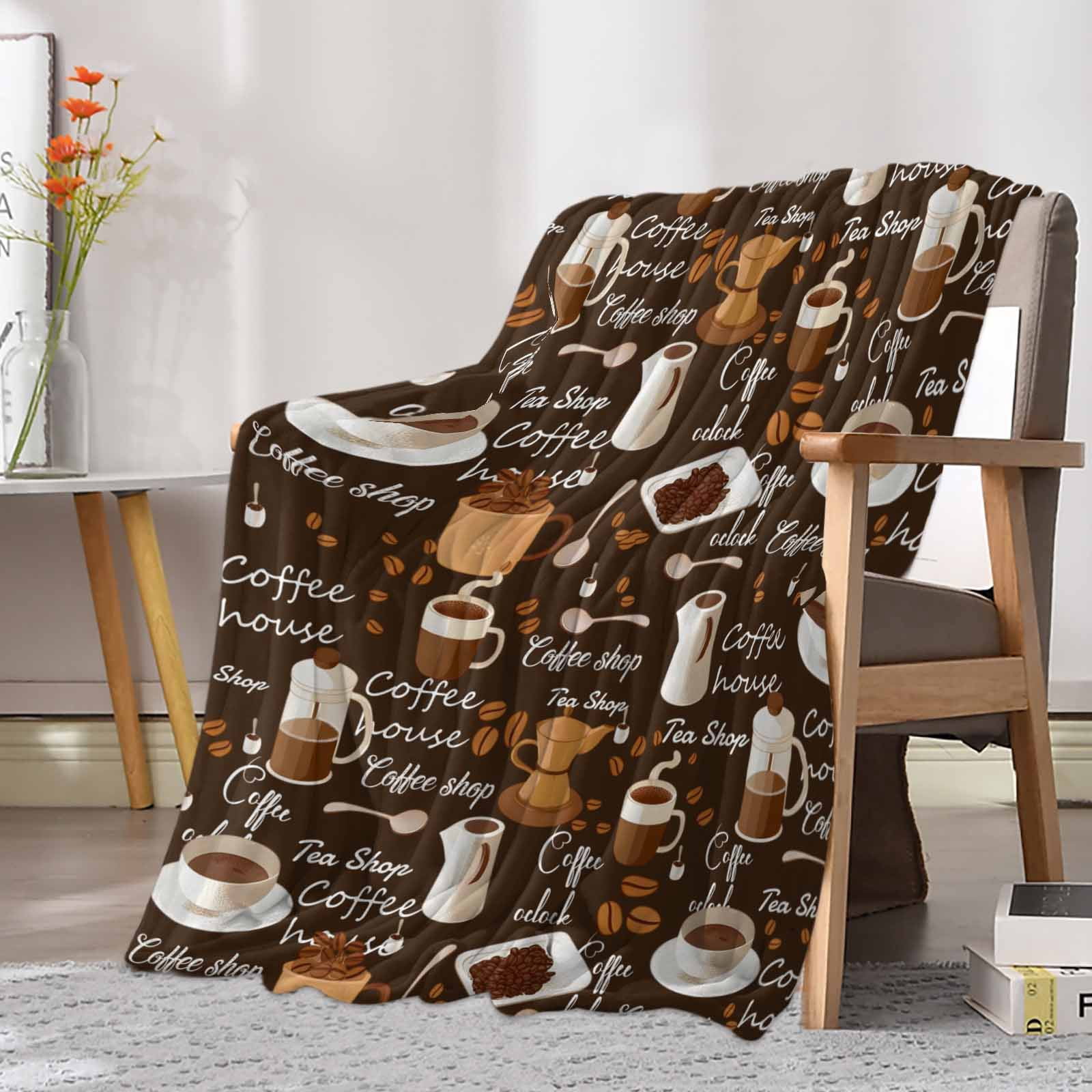 Fleece Blanket Coffee Bean Cafe Cup Seamless Blankets, Soft Cozy Warm ...