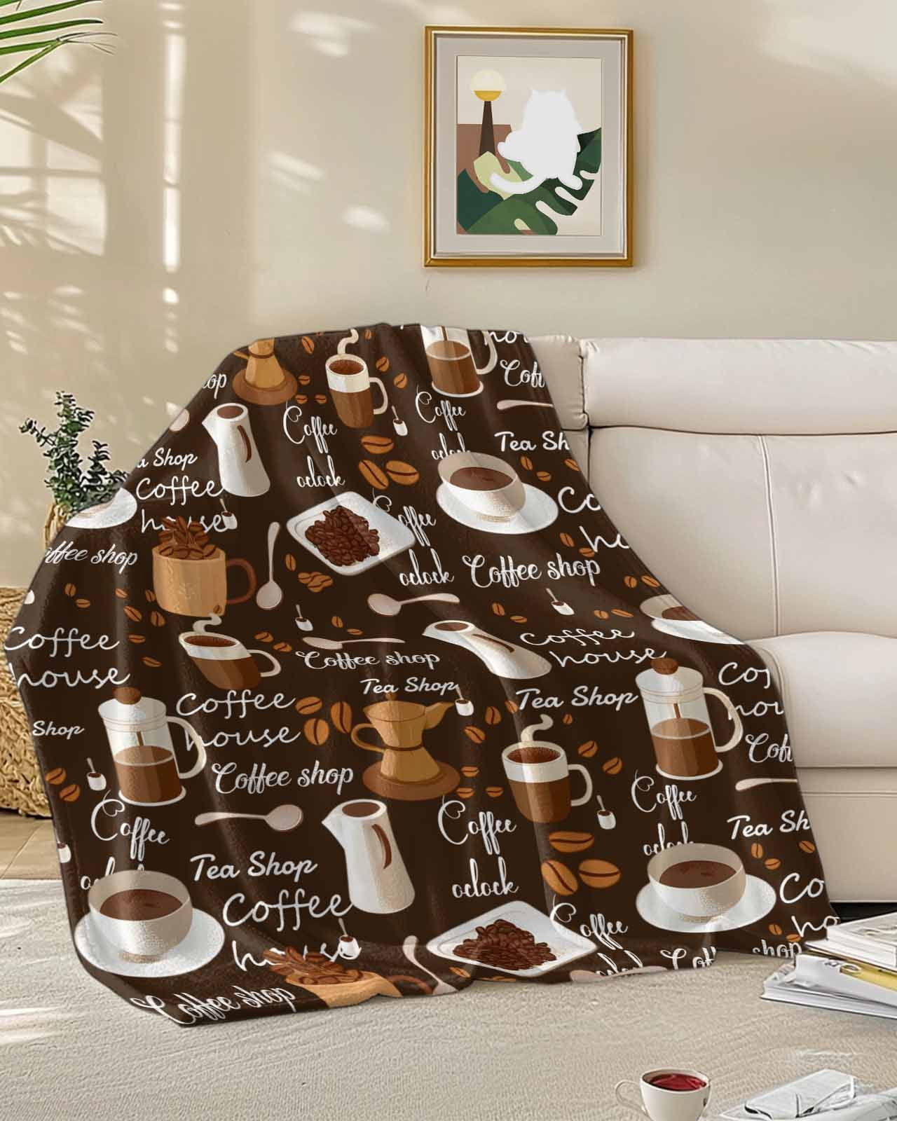 Fleece Blanket Coffee Bean Cafe Cup Seamless Blankets, Soft Cozy Warm ...