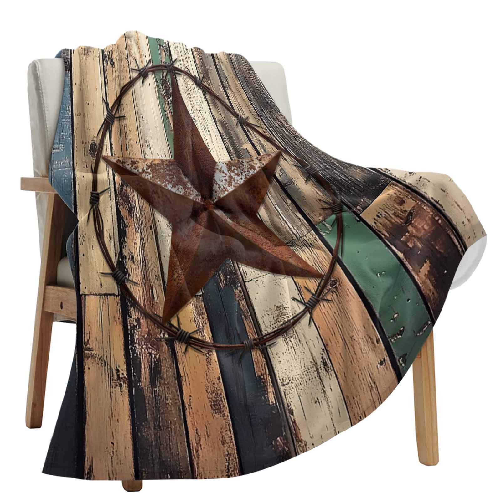 Fleece Blanket Country Star Farm Wood Grain Blankets, Soft Cozy Warm ...