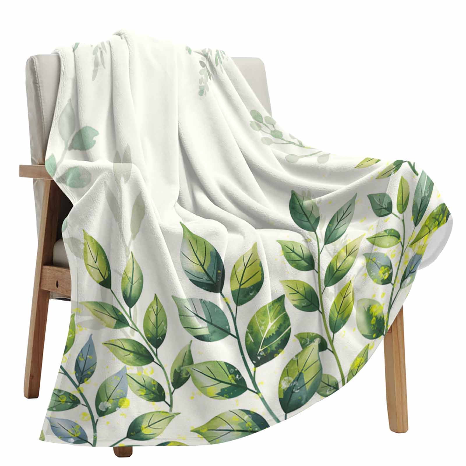 Fleece Blanket Country Watercolor Plant Leaves Blankets, Soft Cozy Warm ...