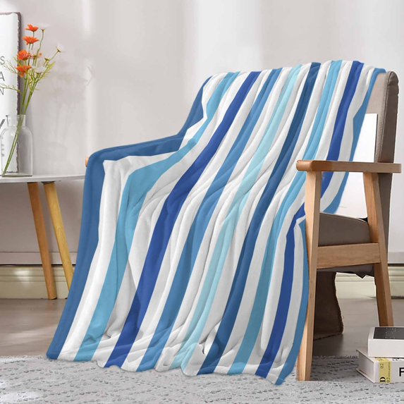 Fleece Blanket Dark Blue Gradient Stripe Blankets, Soft Cozy Warm ...
