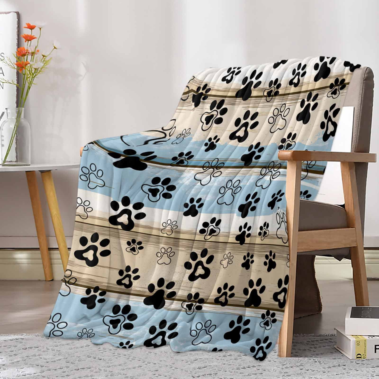 Fleece Blanket Dog Paw Print Pet Footprint Blankets, Soft Cozy Warm ...