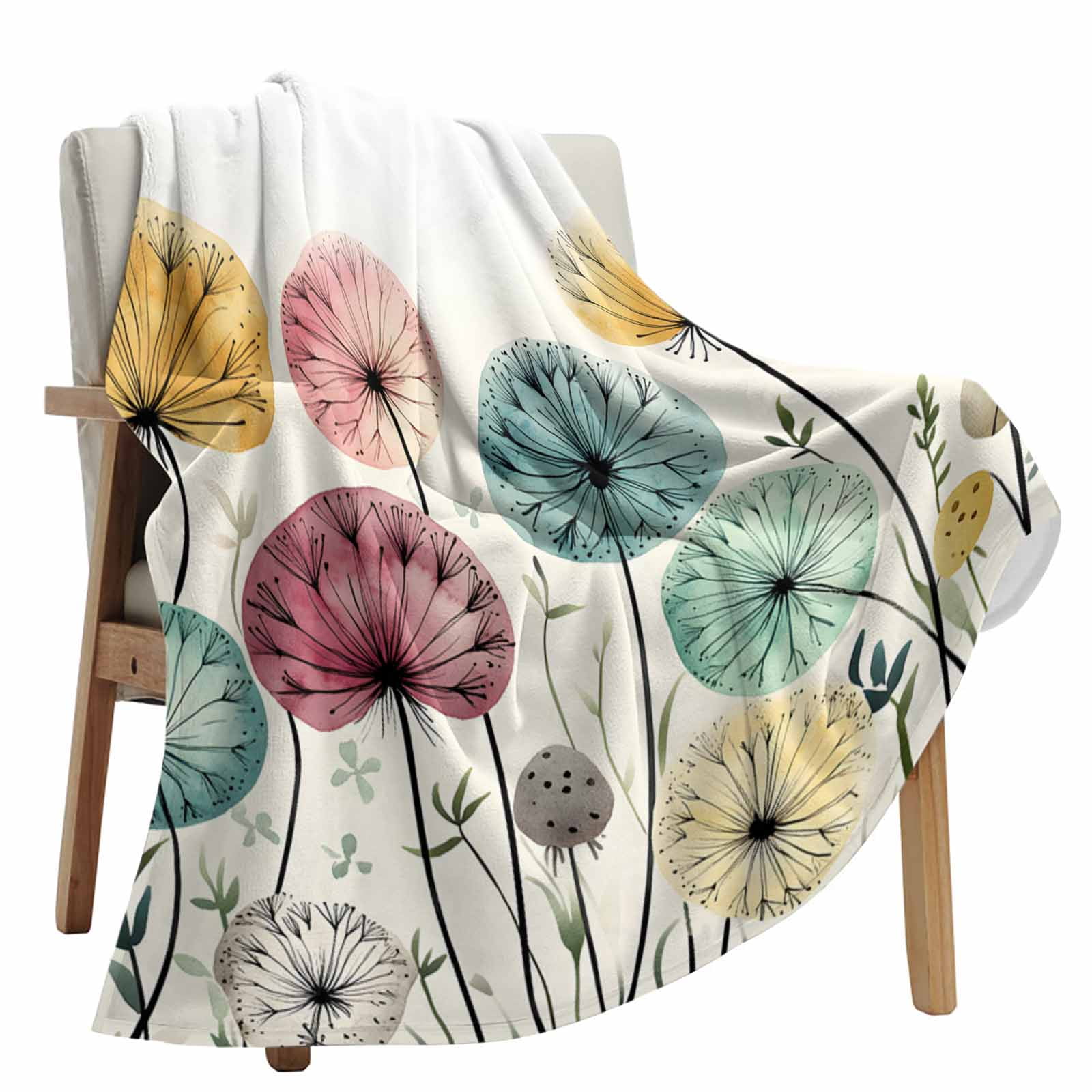 Fleece Blanket Farm Watercolor Dandelions Blankets, Soft Cozy Warm ...