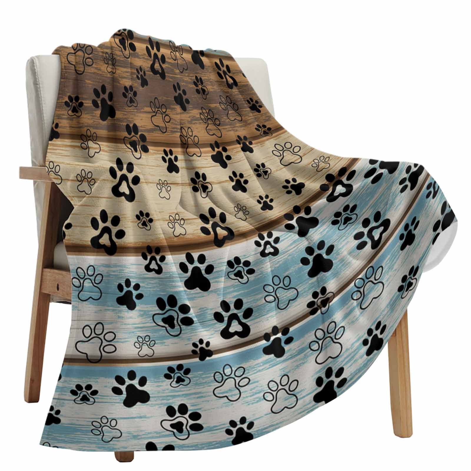 Fleece Blanket Farmhouse Dog Paw Print Blankets, Soft Cozy Warm Flannel ...
